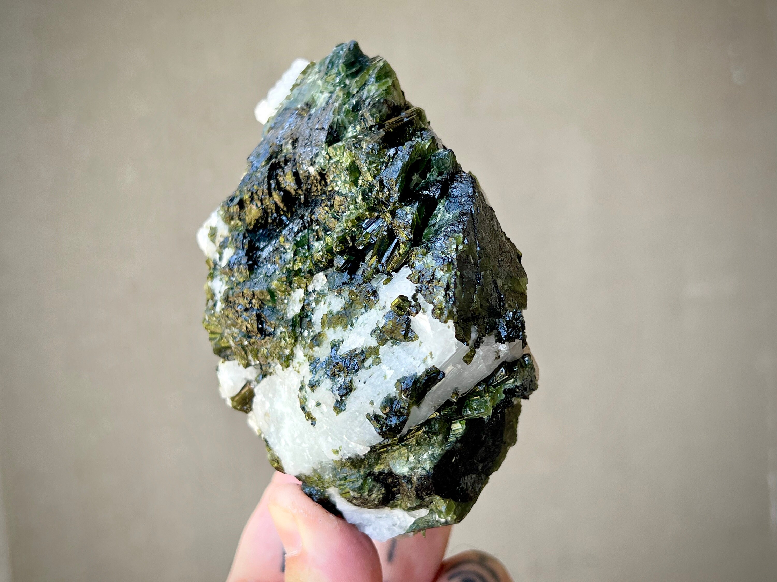 Blue Albite Crystal with Green Tourmaline, Large Crystal (539g), Rare ...