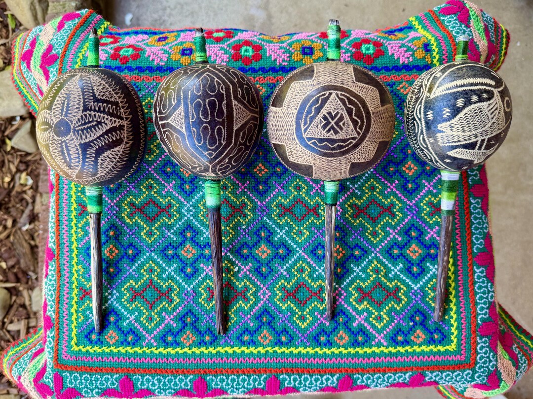 Shaman Rattle From Peru, Large Shipibo Gourd Rattle for Shamanic ...