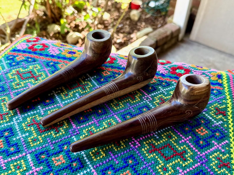 Tobacco Pipe With Flower & Vine, Traditional Wooden Mapacho Pipe for ...