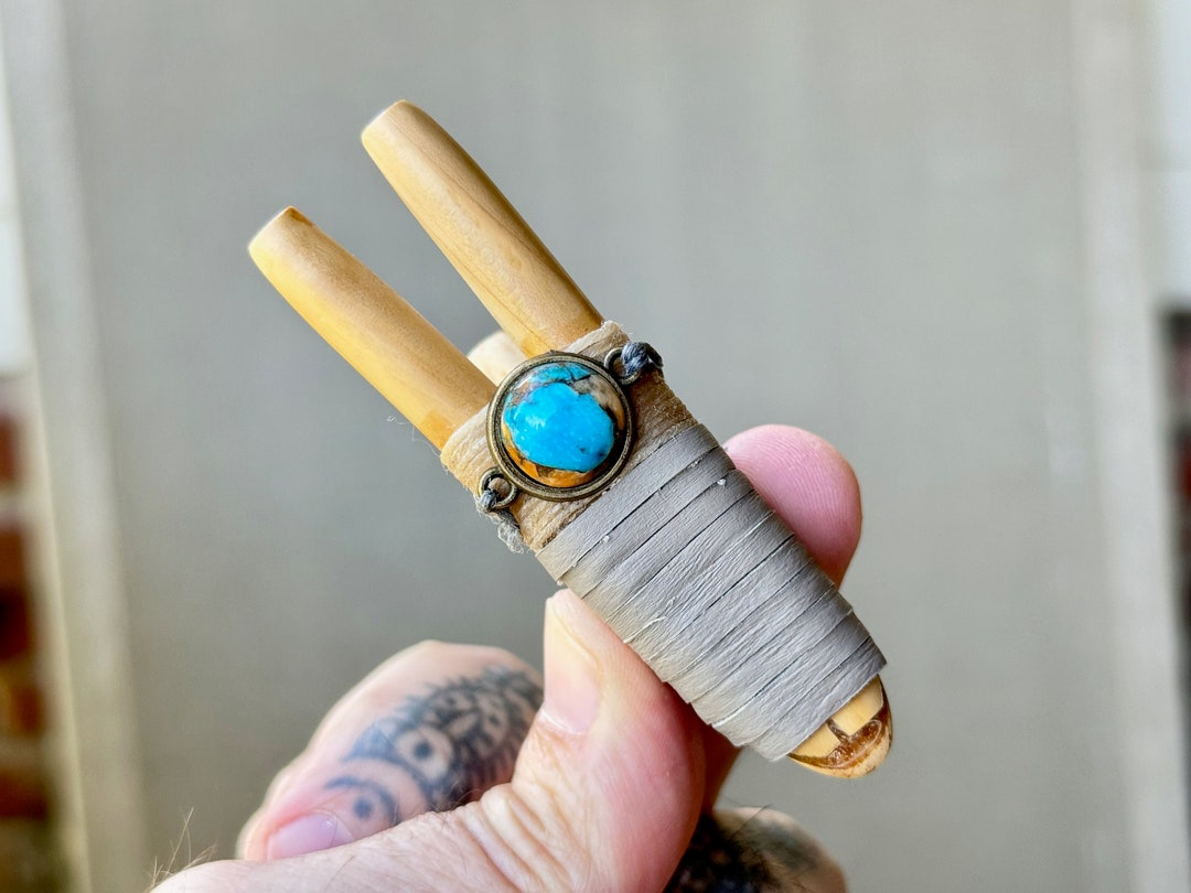 Double Kuripe, Handcrafted Natural Wood Kuripe Adorned With Turquoise ...