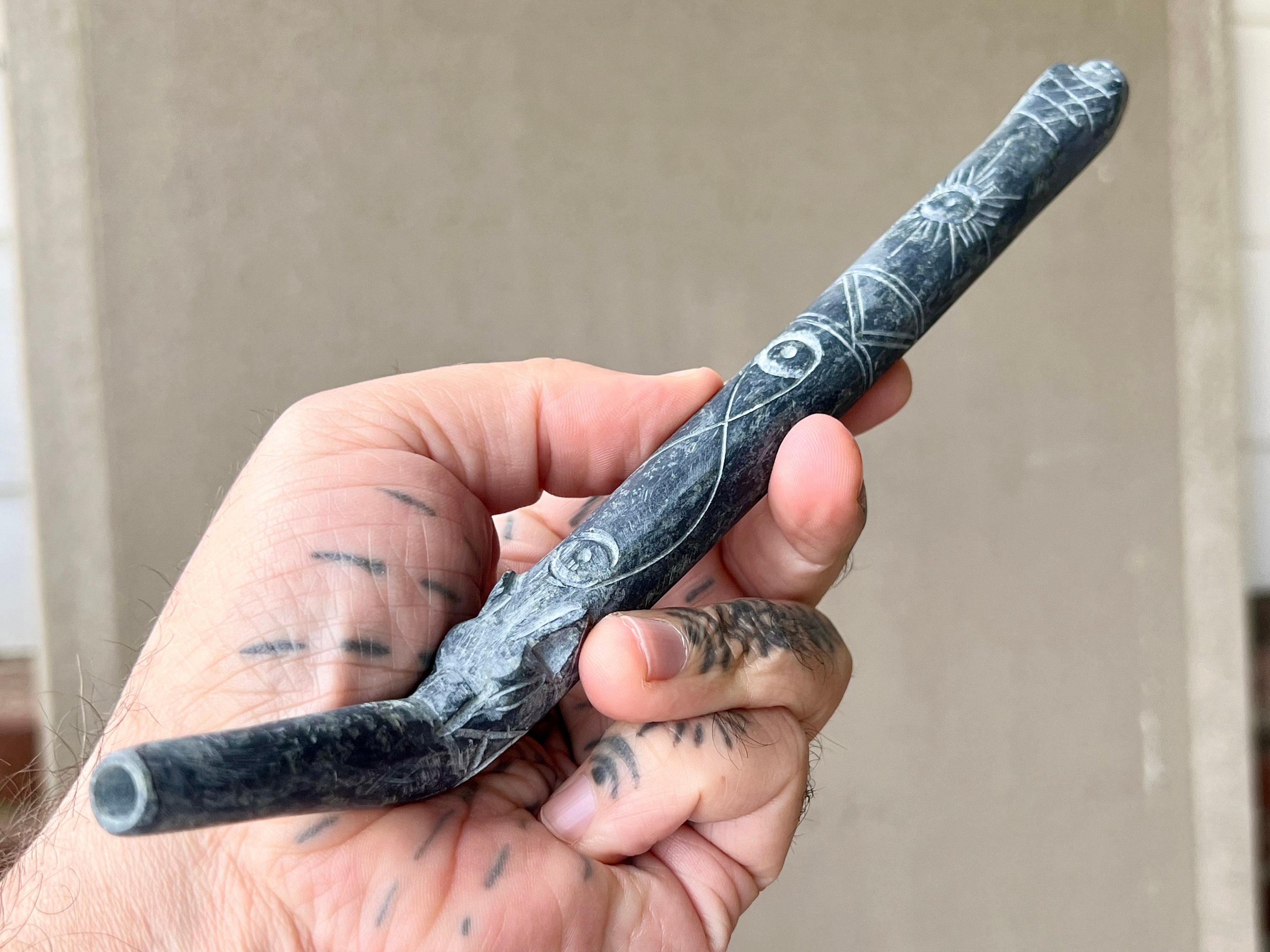 Andean Stone Tepi Pipe, Carved Stone Puma and Serpent Tepi for ...