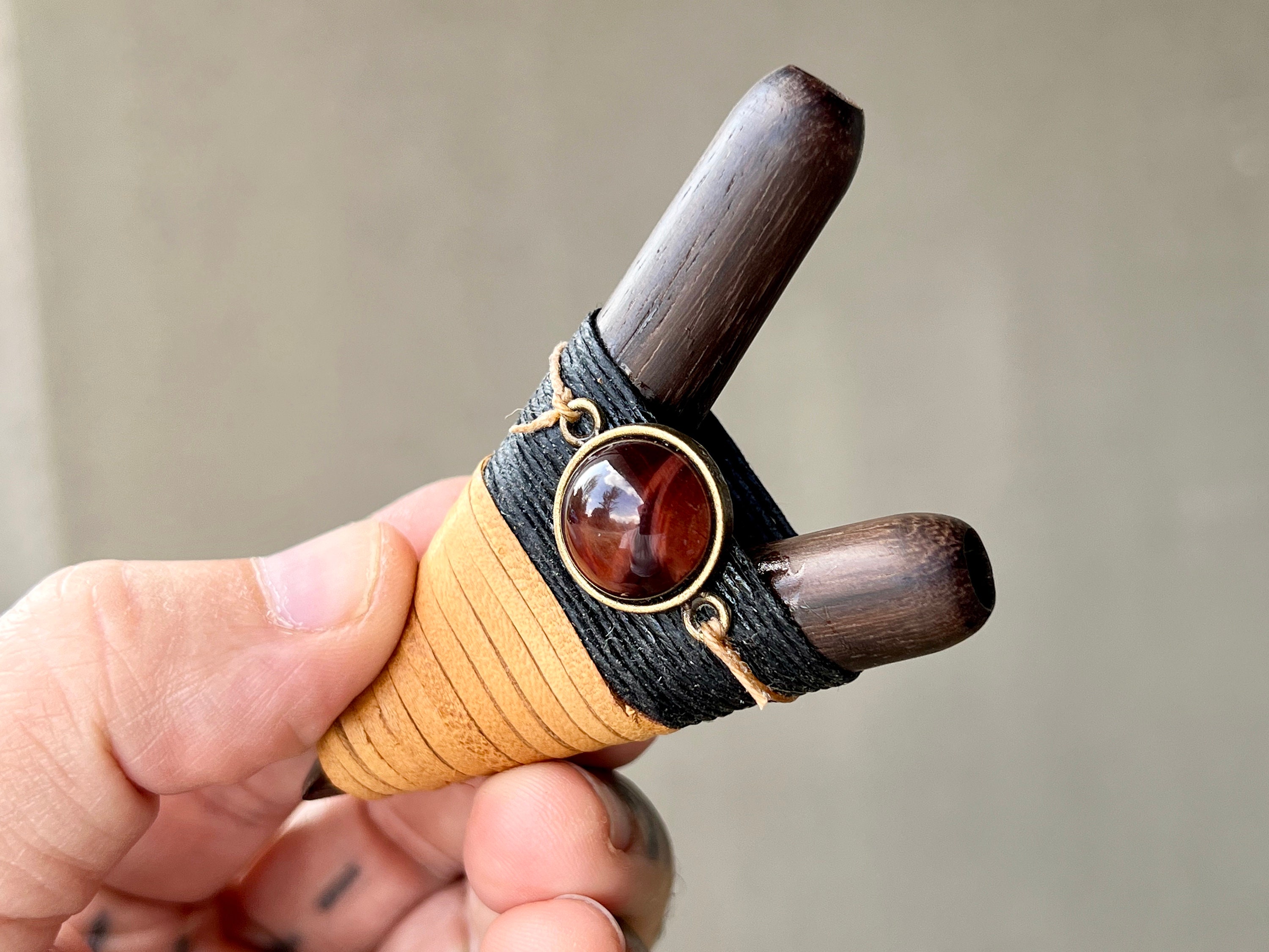 Kuripe, Natural Dark Wood Kuripe with Red Tiger's Eye, Handcrafted ...