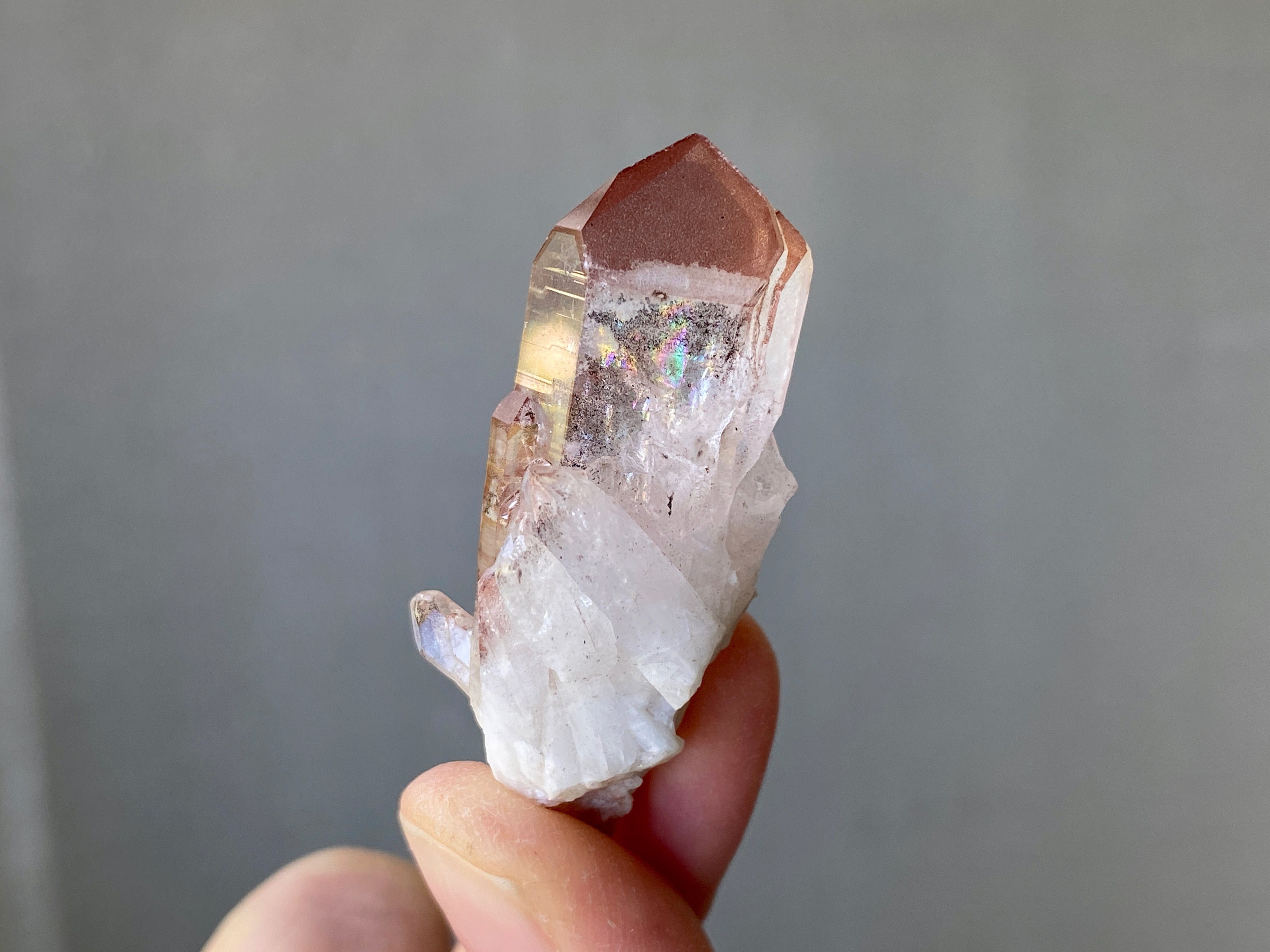 Pink Quartz with Hematite Inclusion and Rainbow, Vibrant Color and ...