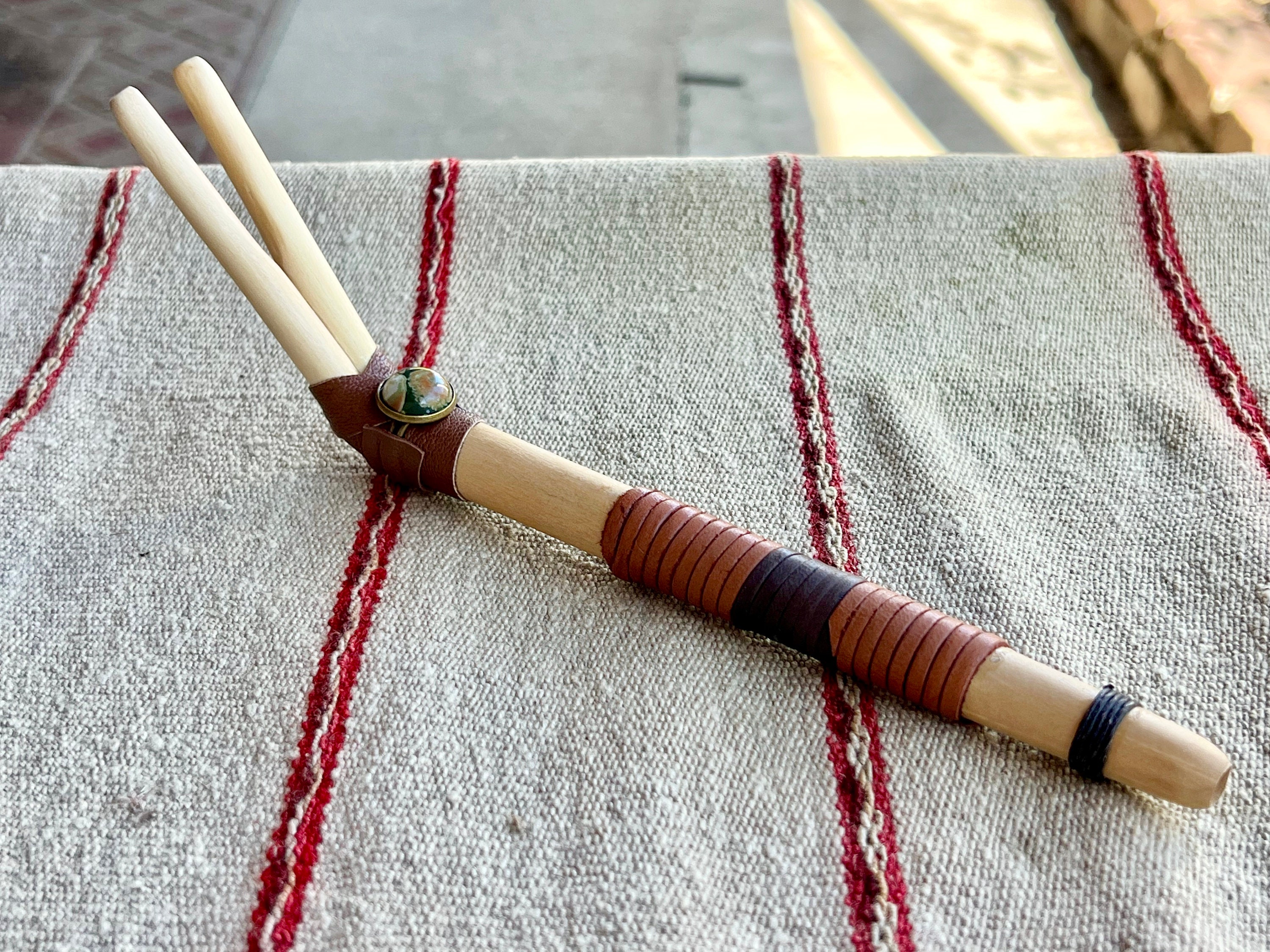 Double Tepi (kuripe) pipe with Rainforest Jasper, Wood Tepi for Hapay ...