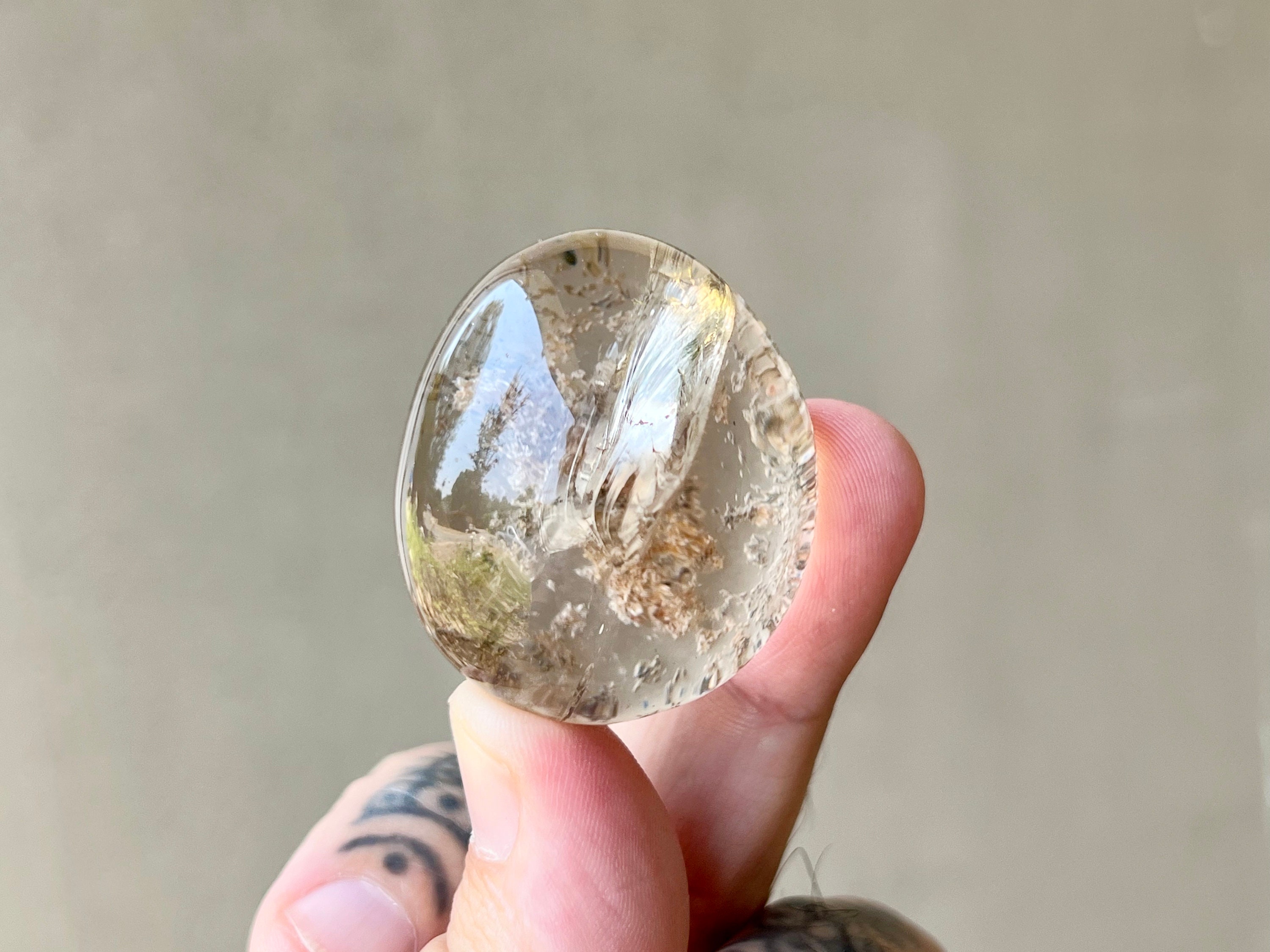 Quartz Crystal Dome with White Kaolinite Inclusions, Quartz Palm Stone ...