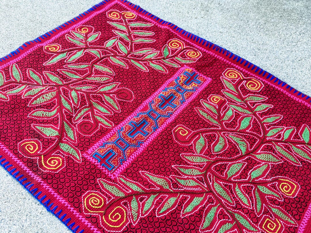 Shipibo Manta Cloth, 18" X 24," Embroidered Shamanic Mesa Cloth, Plant ...