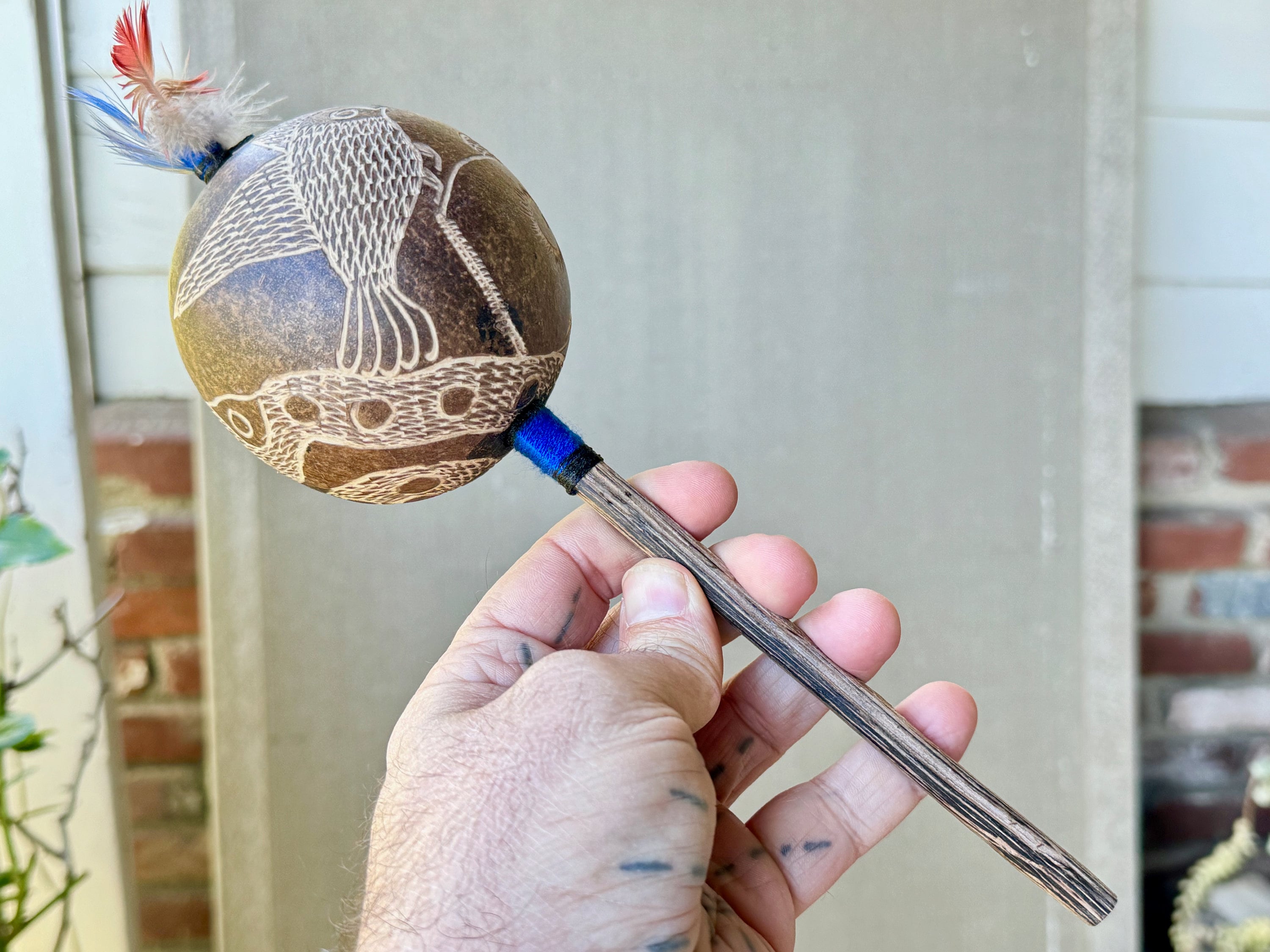 Shaman Rattle with Condor, Dolphin, Jaguar, Hummingbird and Serpent ...