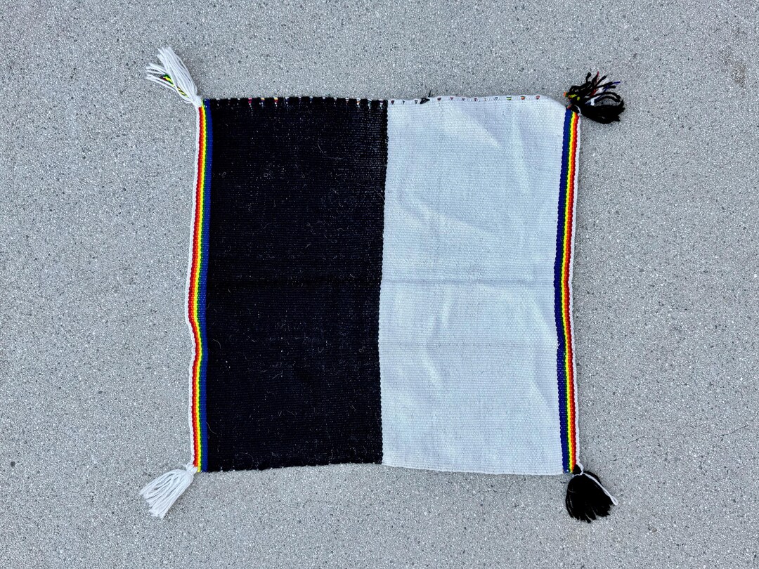 Andean Manta Cloth With Rainbow Border, 15.5"x 16.5", Handwoven ...