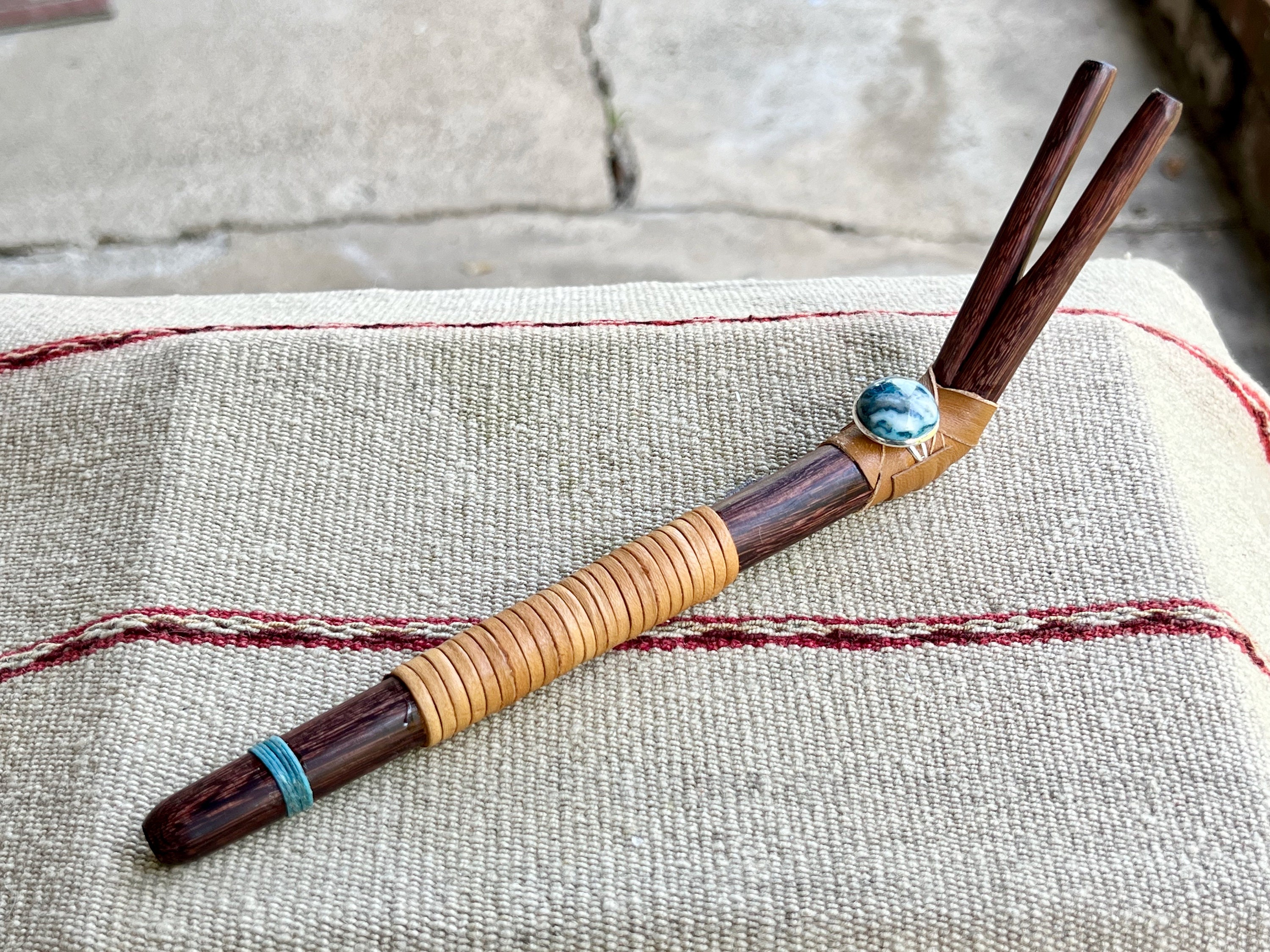 Double Tepi (kuripe) pipe with Crazy Lace Agate, Solid Dark Wood Tepi ...