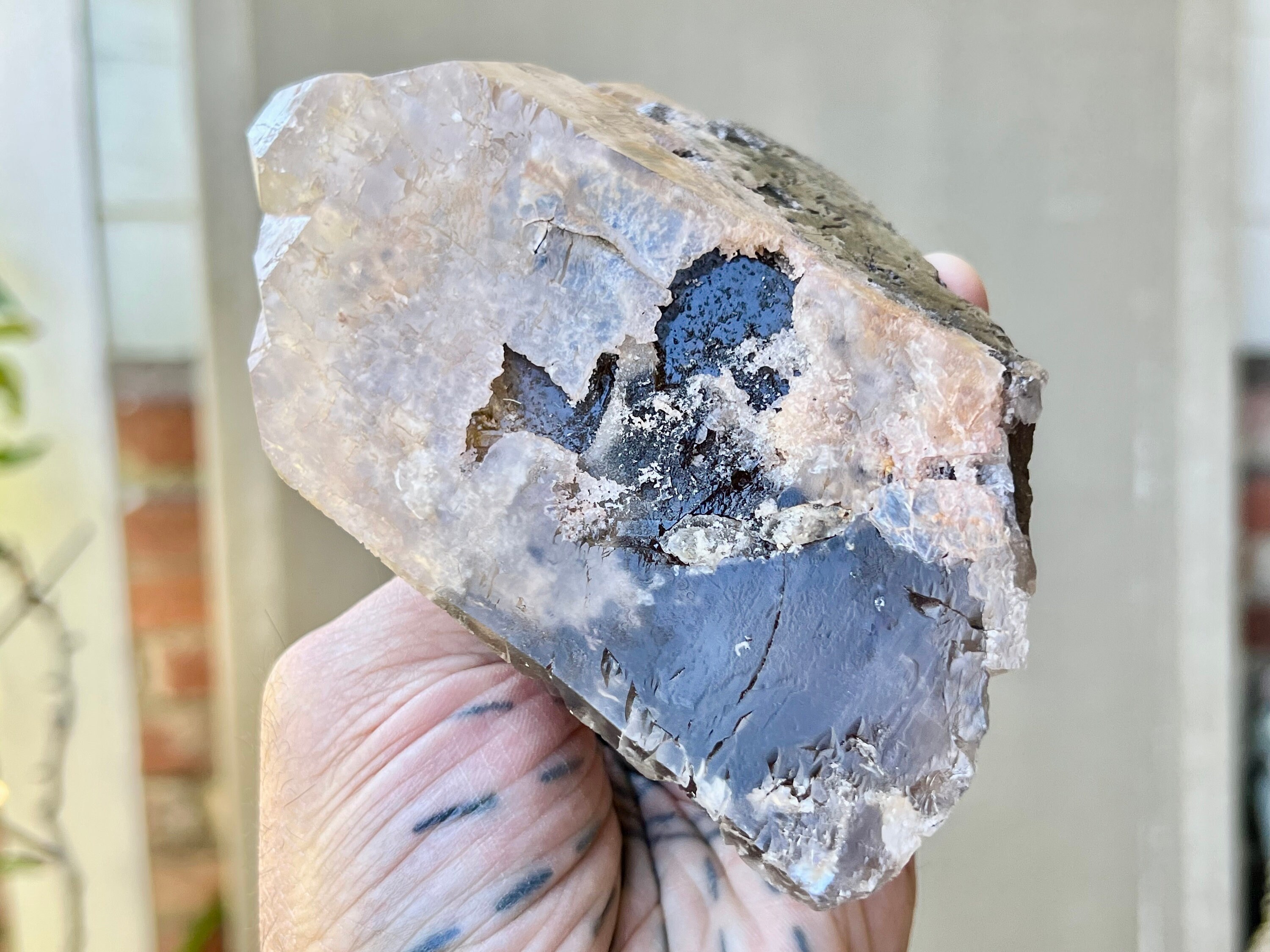 Elestial Smoky Quartz with Pink Mica and Clear Quartz Overgrowth ...