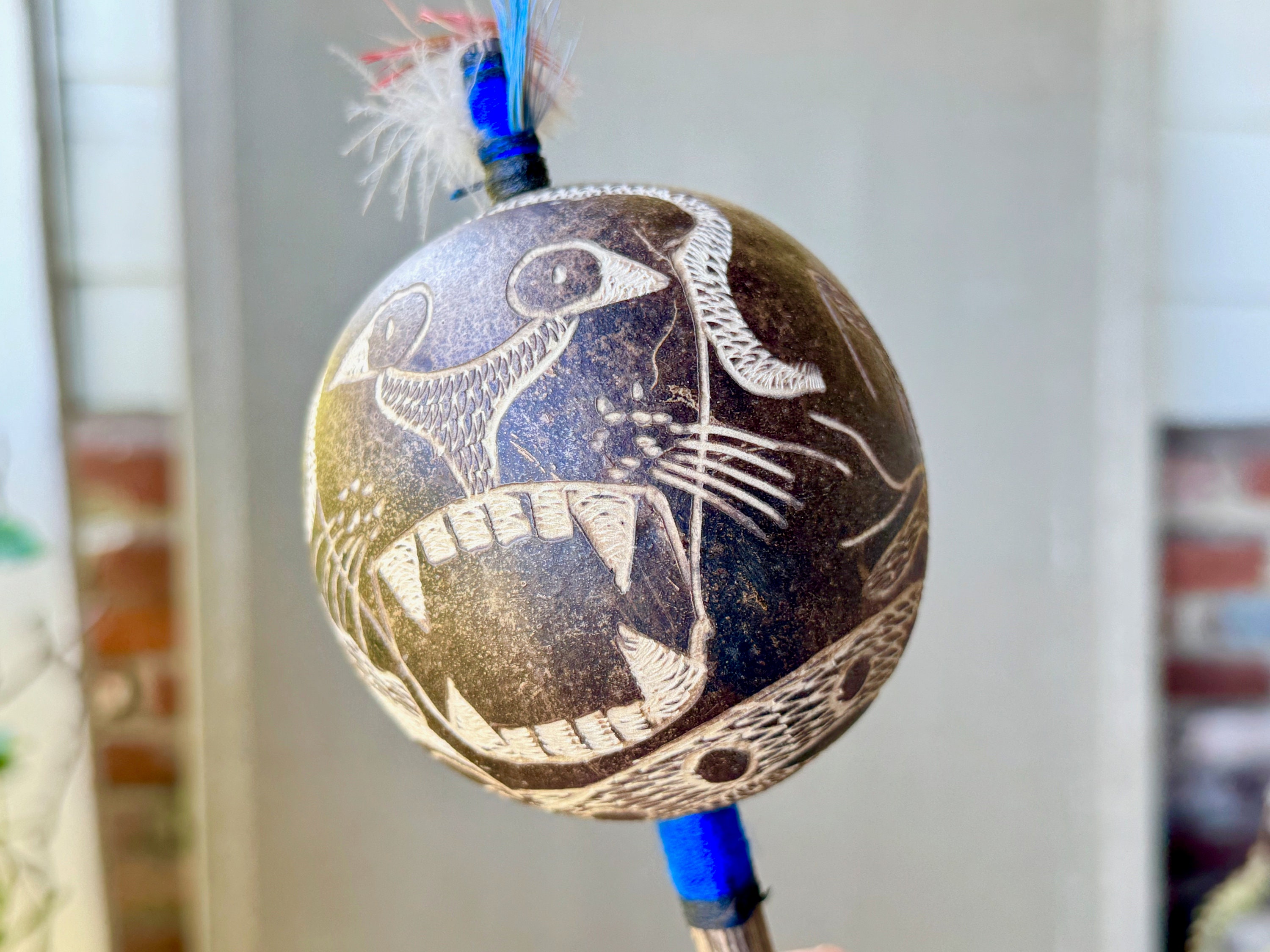 Shaman Rattle with Condor, Dolphin, Jaguar, Hummingbird and Serpent ...