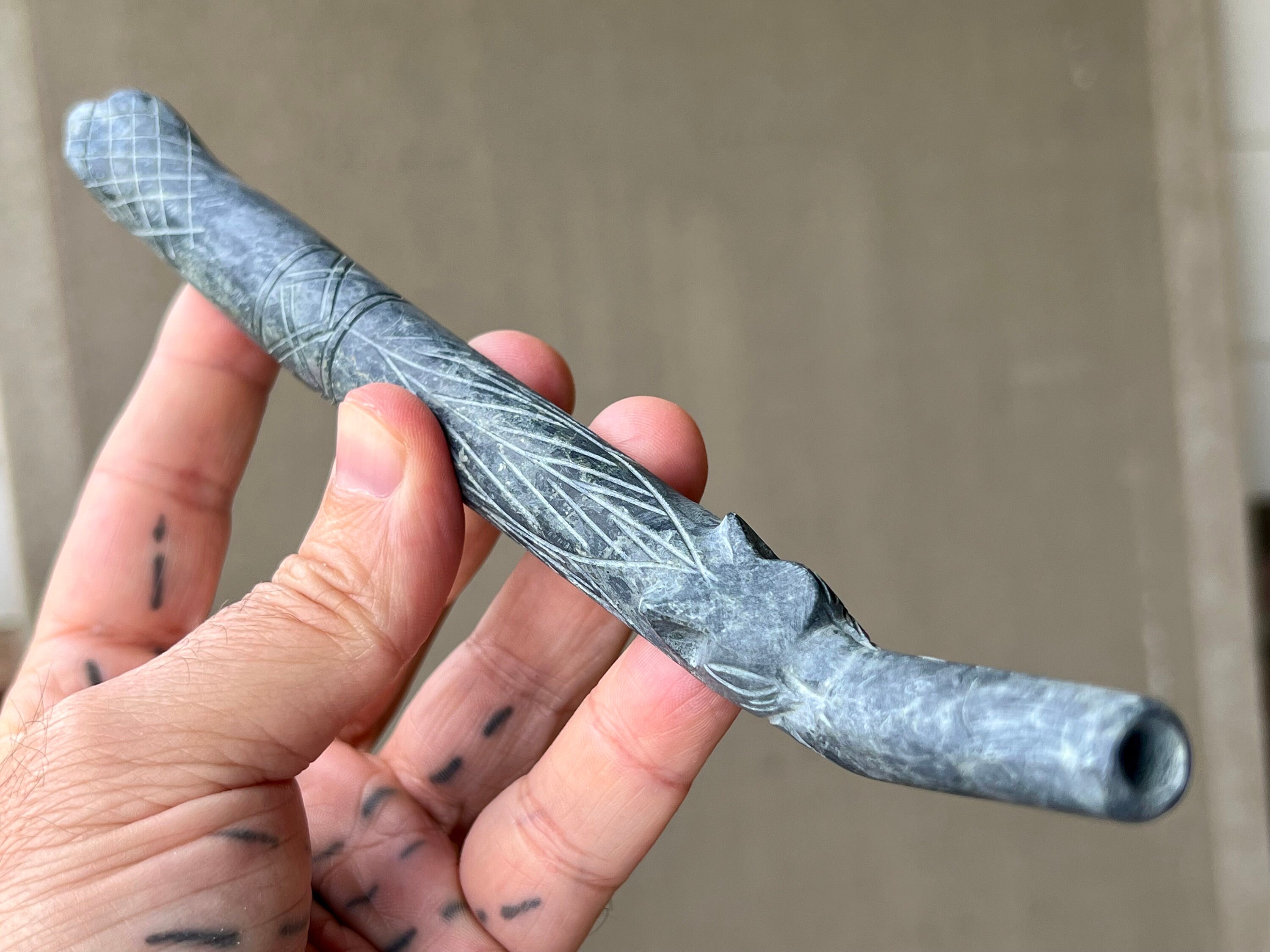 Stone Tepi Pipe, Andean Carved Stone Puma and Serpent Tepi, Shamanic ...