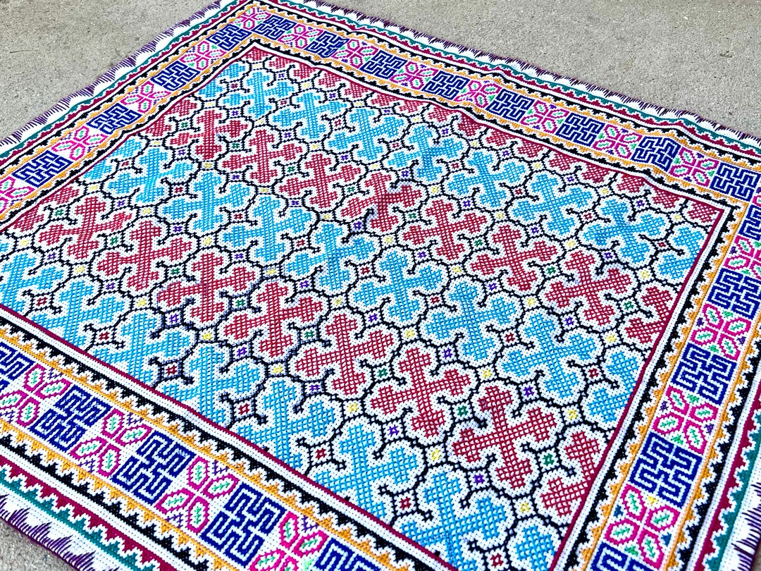 Shipibo Manta Cloth by Maestra Mathilde, Icaro for Piñon Blanco, 24 X ...