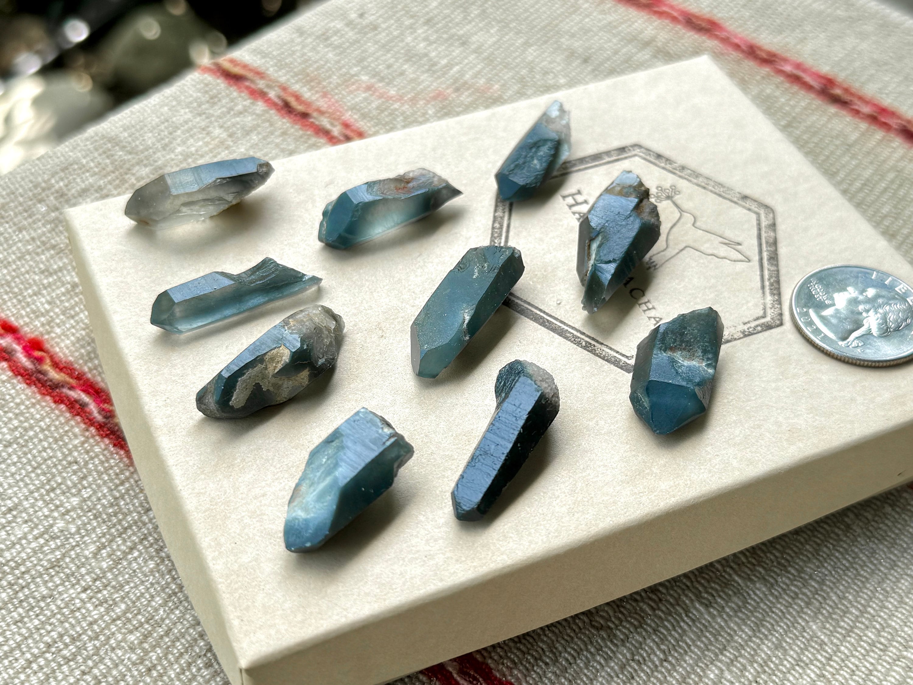 Blue Tara Nightshade Quartz Lot, 10 Pieces with Vibrant Blue Riebeckite ...