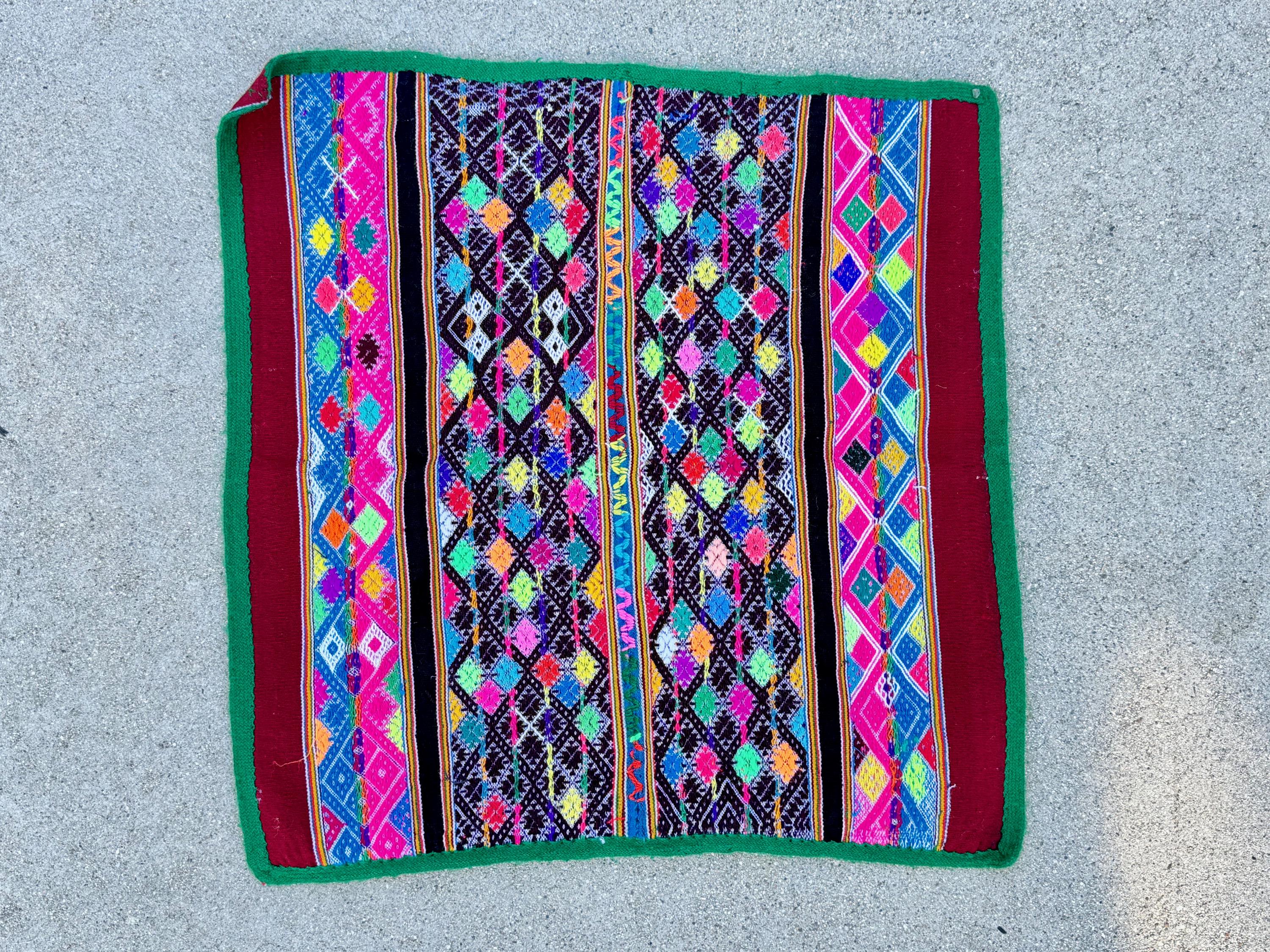 Vintage Peruvian Manta Cloth with Vibrant and Festive Design, 19 x 19 ...
