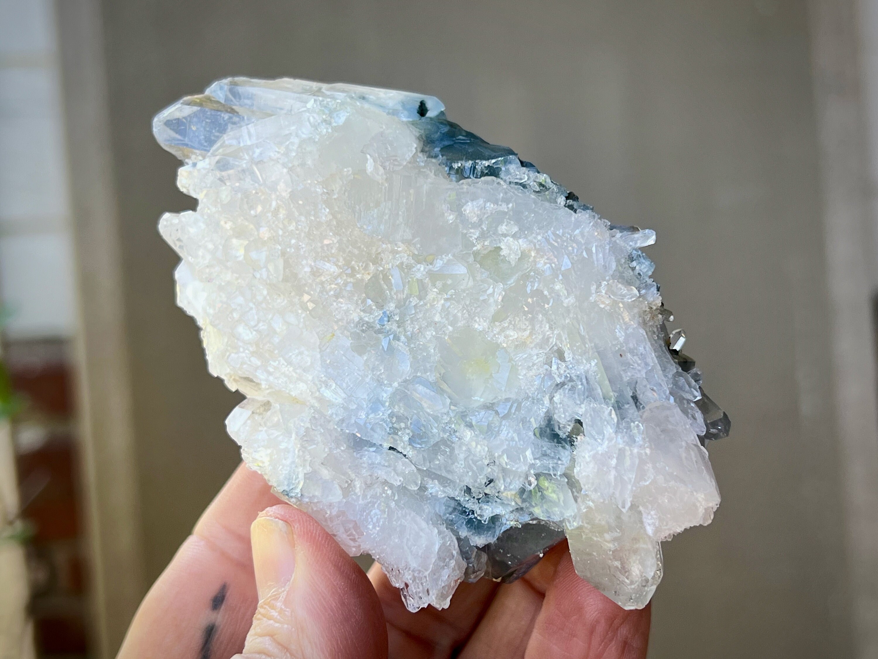 Blue Tara Quartz Cluster with Vibrant Blue Riebeckite Inclusions, New ...