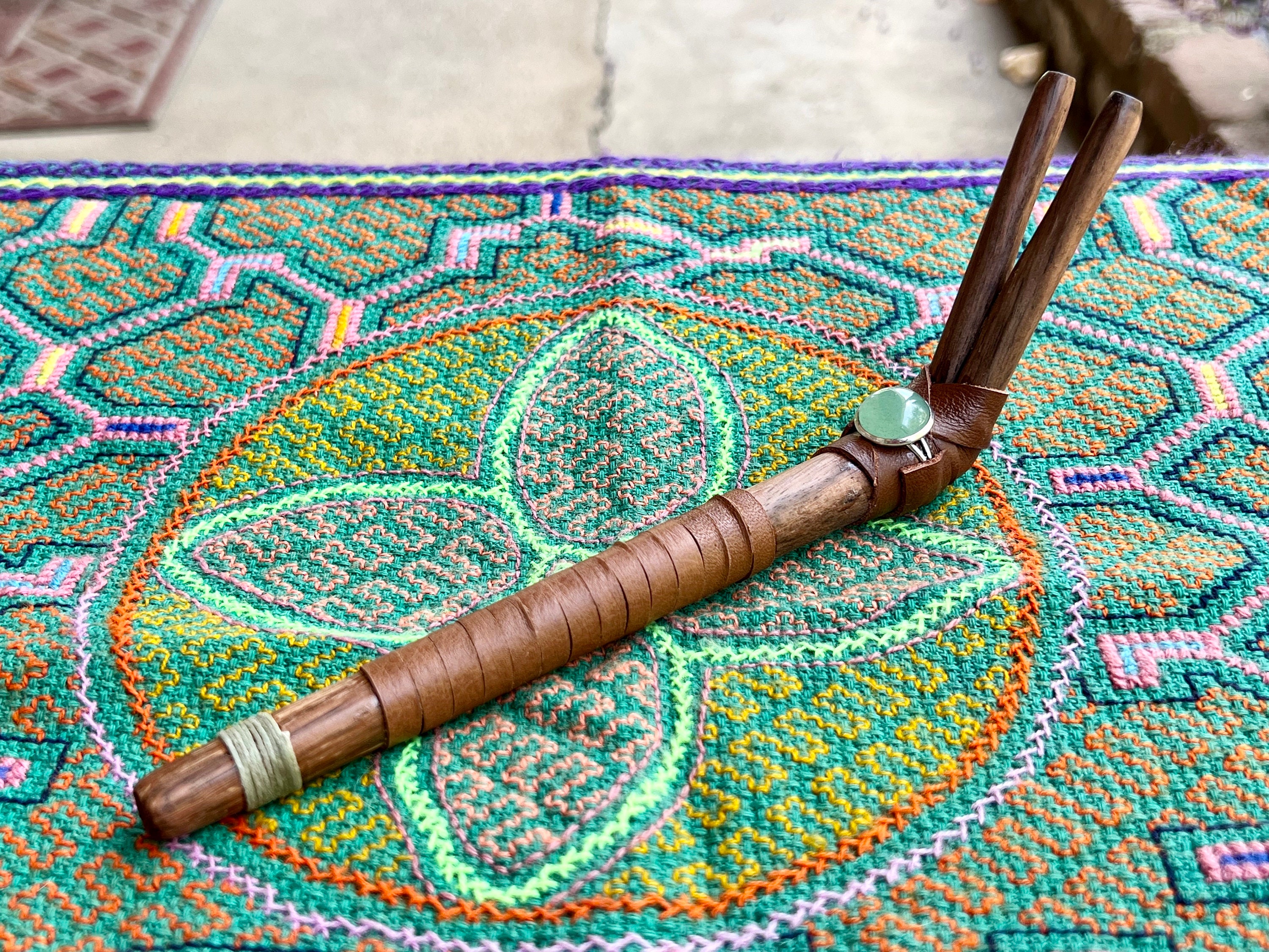 Double Tepi (kuripe) pipe with Aventurine, Dark Wood Tepi, shamanic ...