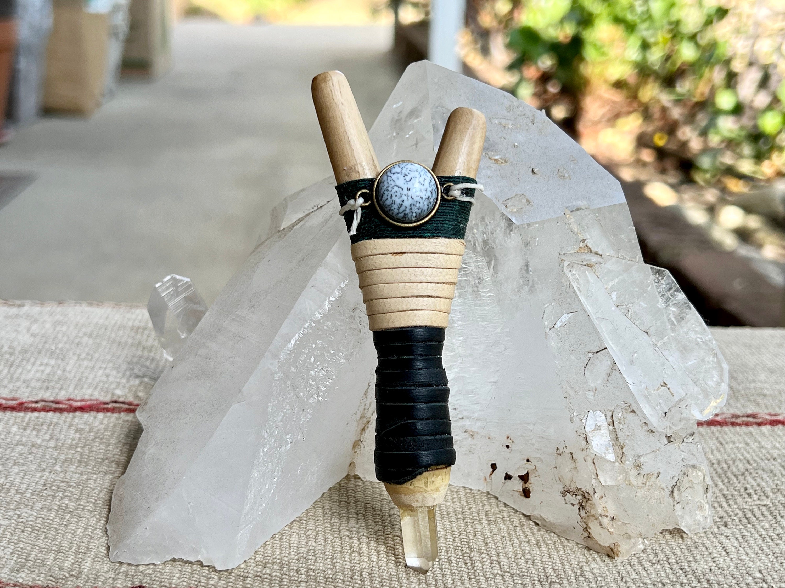 Kuripe, Handmade Wood Kuripe with Dendritic Opal and Golden Healer ...