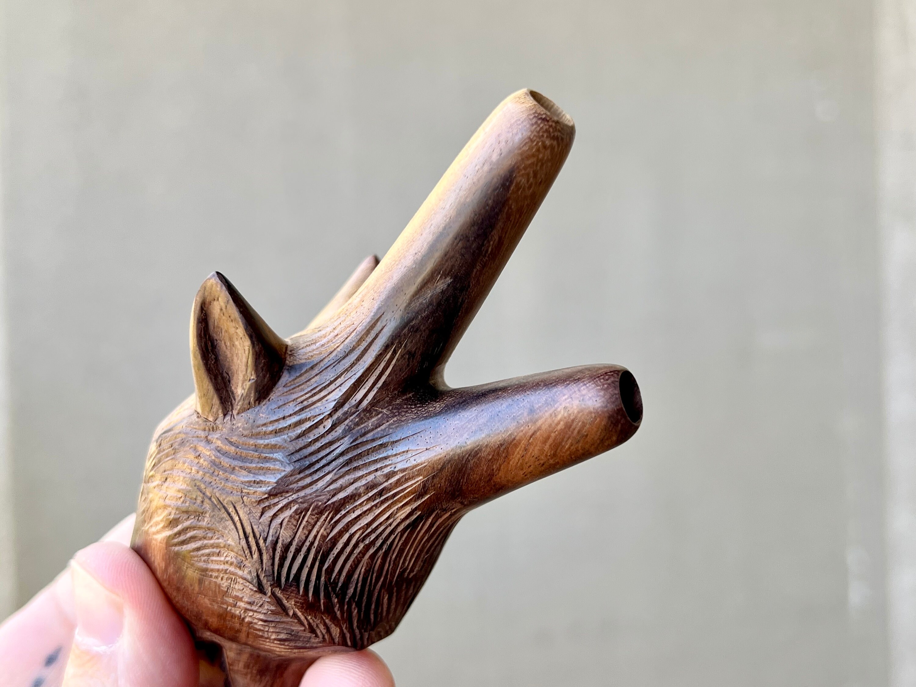 Wolf Kuripe, Solid Wood Single Block Kuripe, Hand Carved Shamanic Self ...