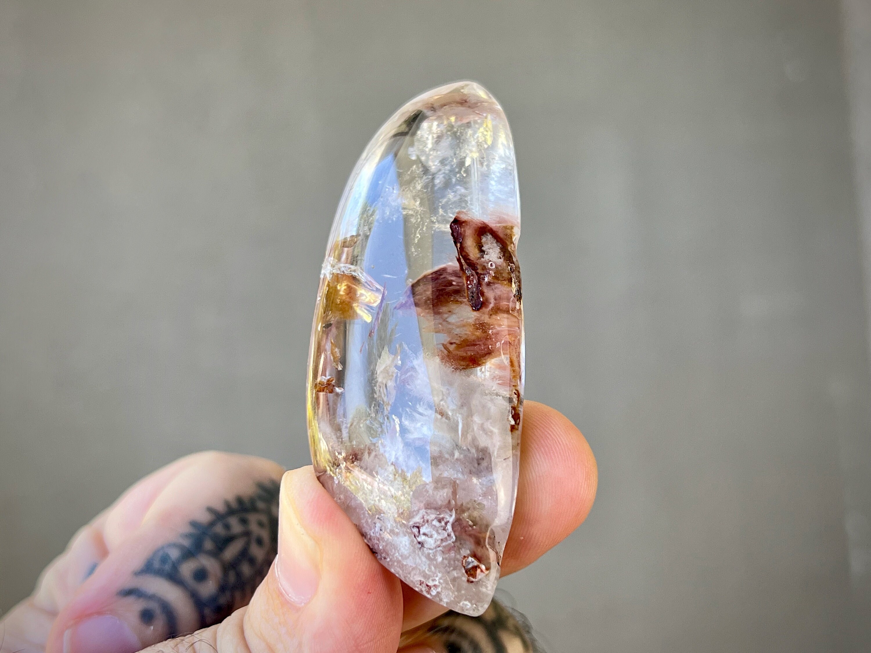 Quartz Crystal Ovular Dome with Dark Red Hematite Inclusions, Water ...