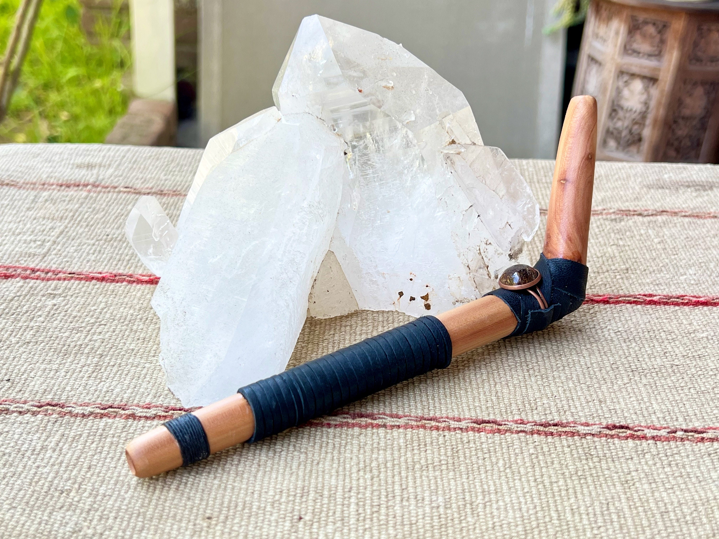 Handmade Wood Tepi Pipe with Bronzite Inlay, Handcrafted from Fragrant ...