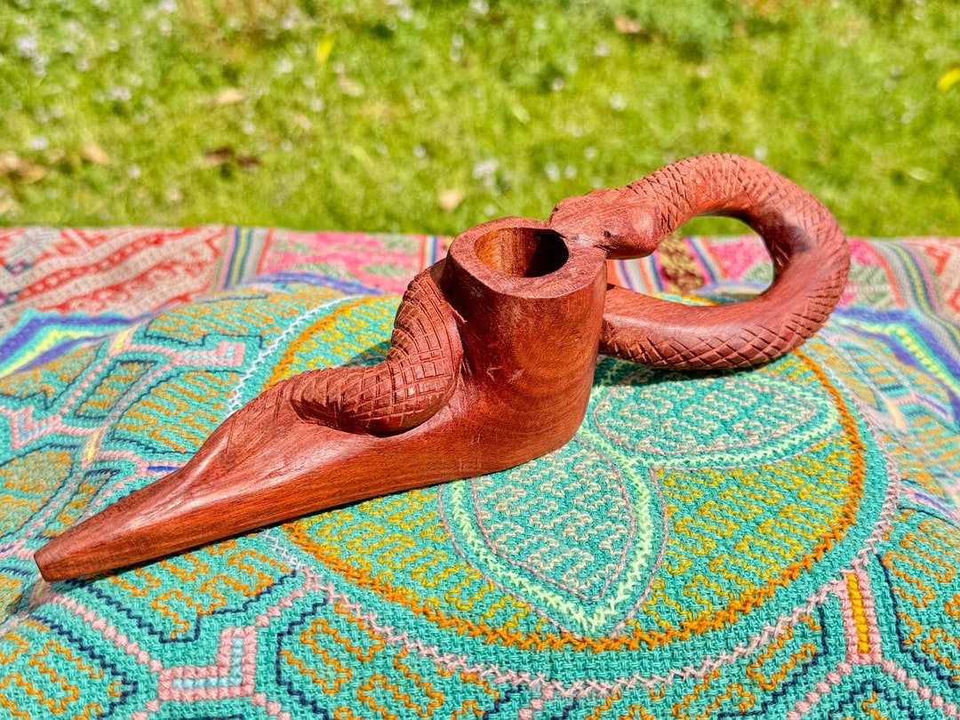 Snake Totem Pipe by Betson Macawashi, Hand Carved Palo Sangre Wood ...