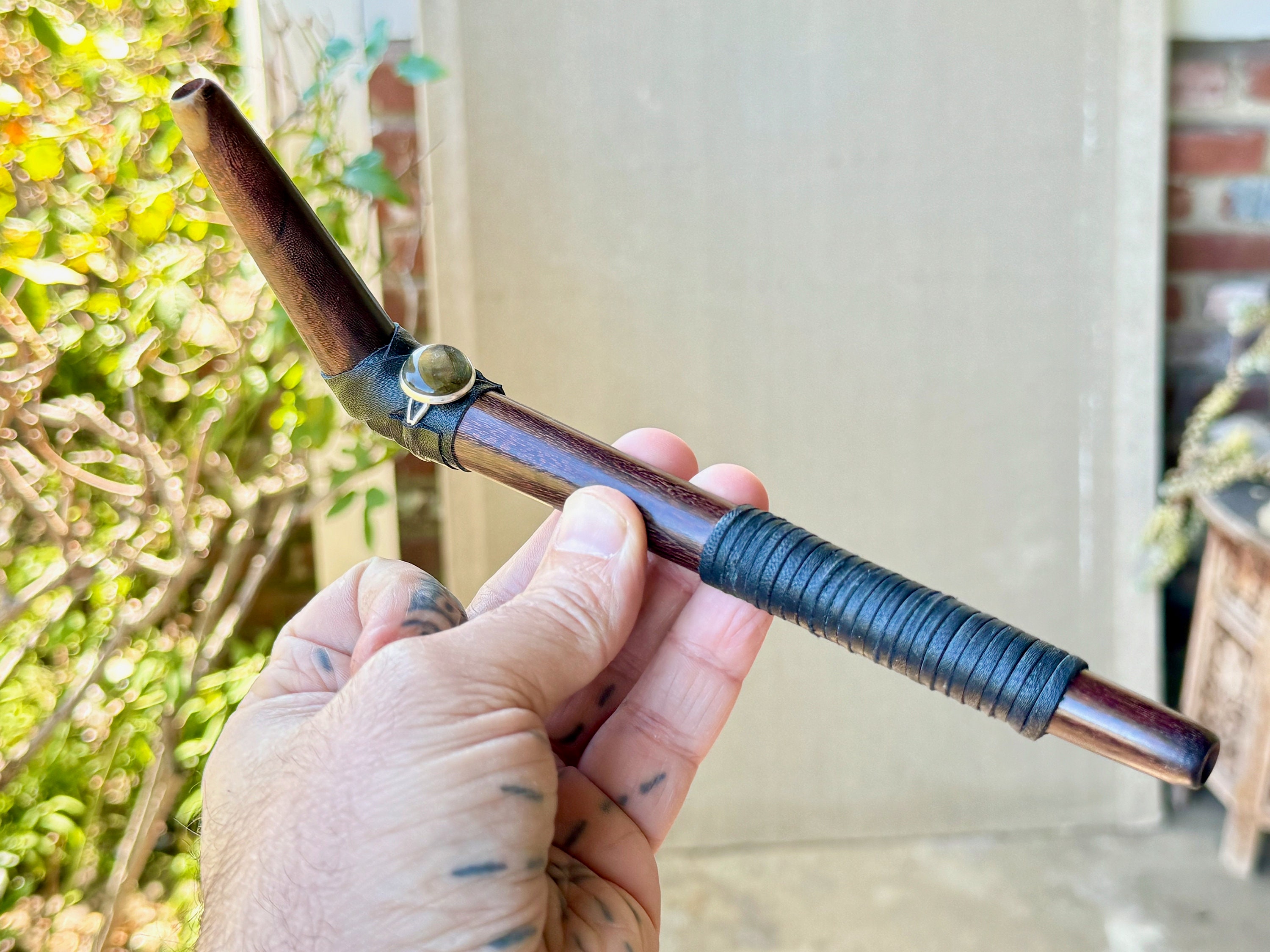 Tepi Pipe with Labradorite, Natural Dark Wood Tepi Pipe, Handcrafted ...