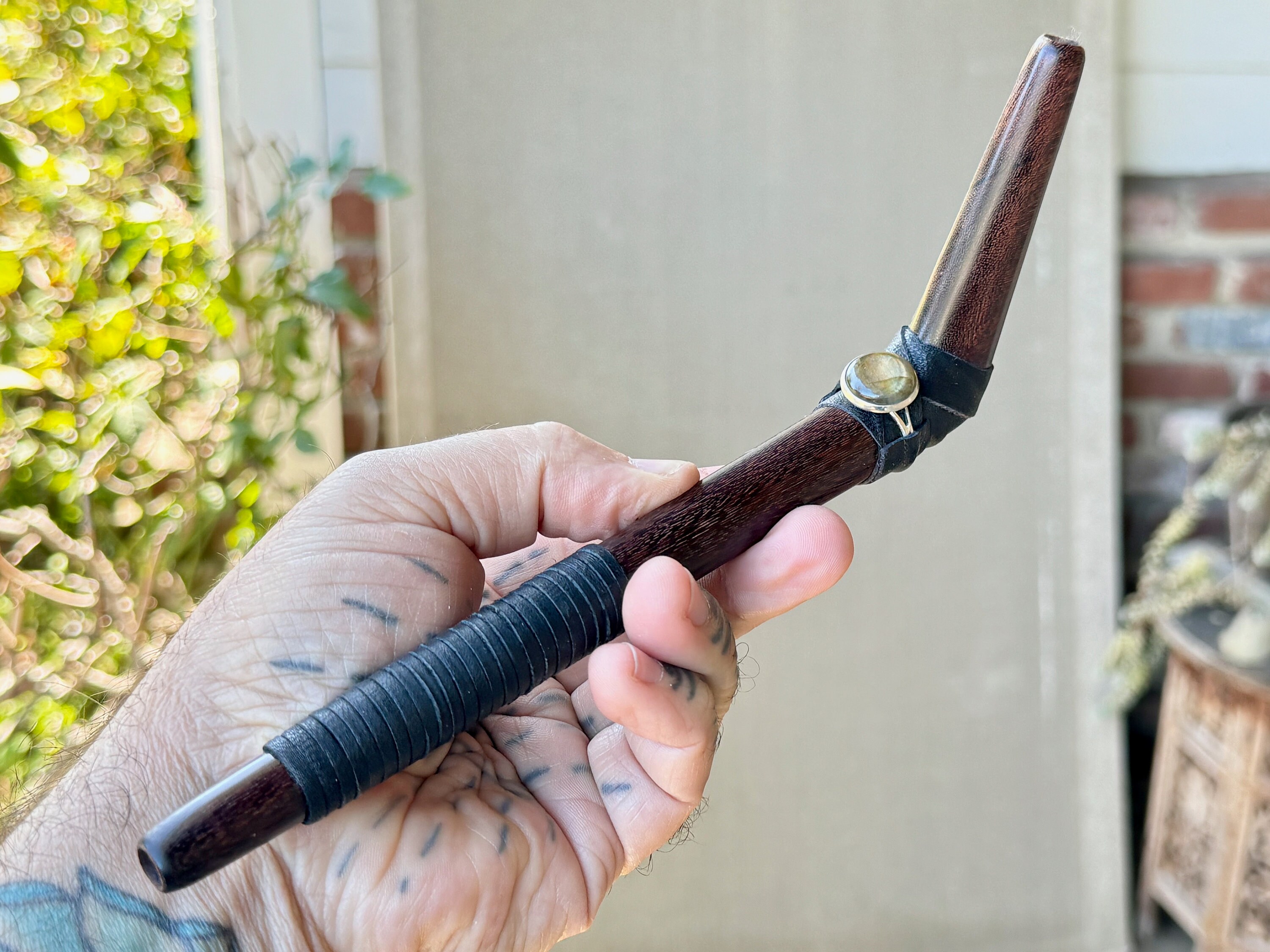Tepi Pipe with Labradorite, Natural Dark Wood Tepi Pipe, Handcrafted ...