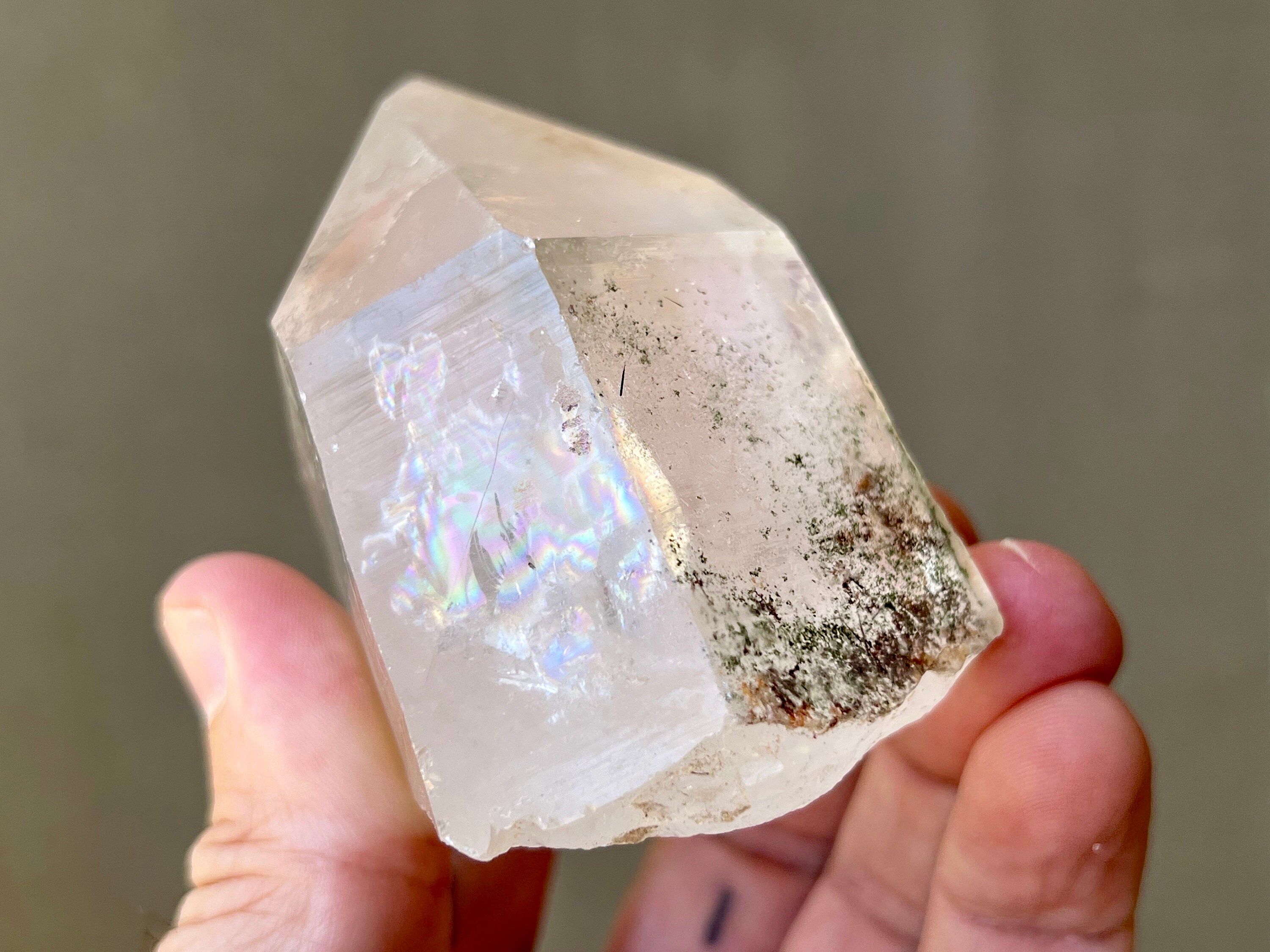 Green Chlorite Quartz Crystal with Rainbow, Heart Healer, Heart Opener ...