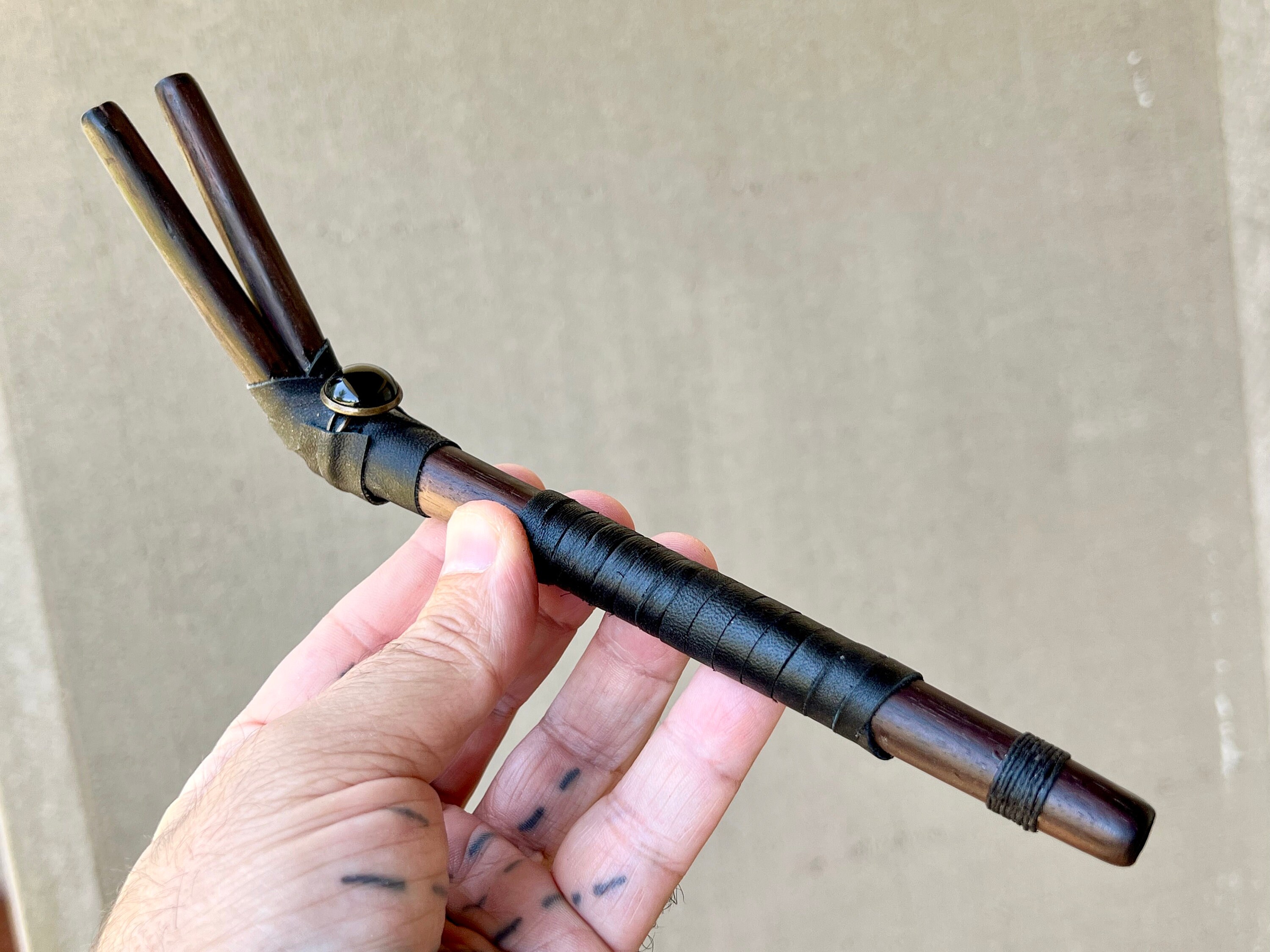 Double Tepi (kuripe) pipe with Black Onyx, Solid Wood Tepi, shamanic ...