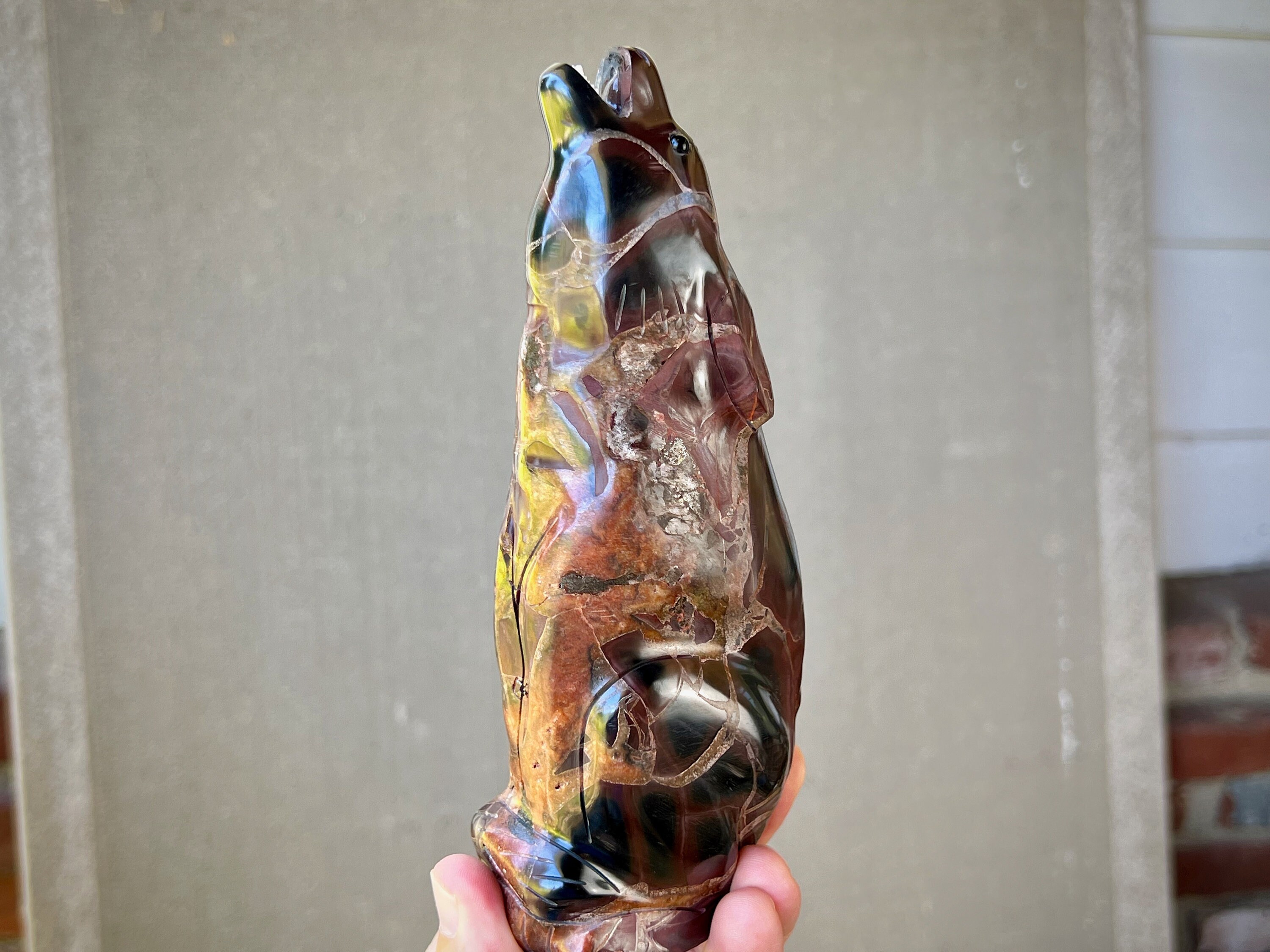 Howling Wolf Statue by Peruvian Artist Ozwaldo Perez, Hand Carved from ...