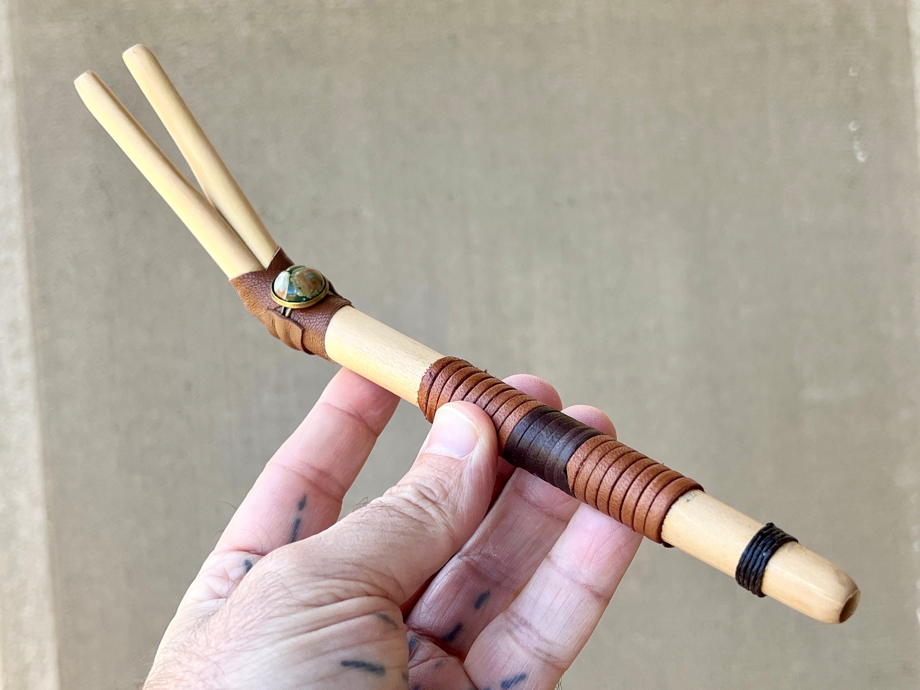 Double Tepi (kuripe) pipe with Rainforest Jasper, Wood Tepi for Hapay ...