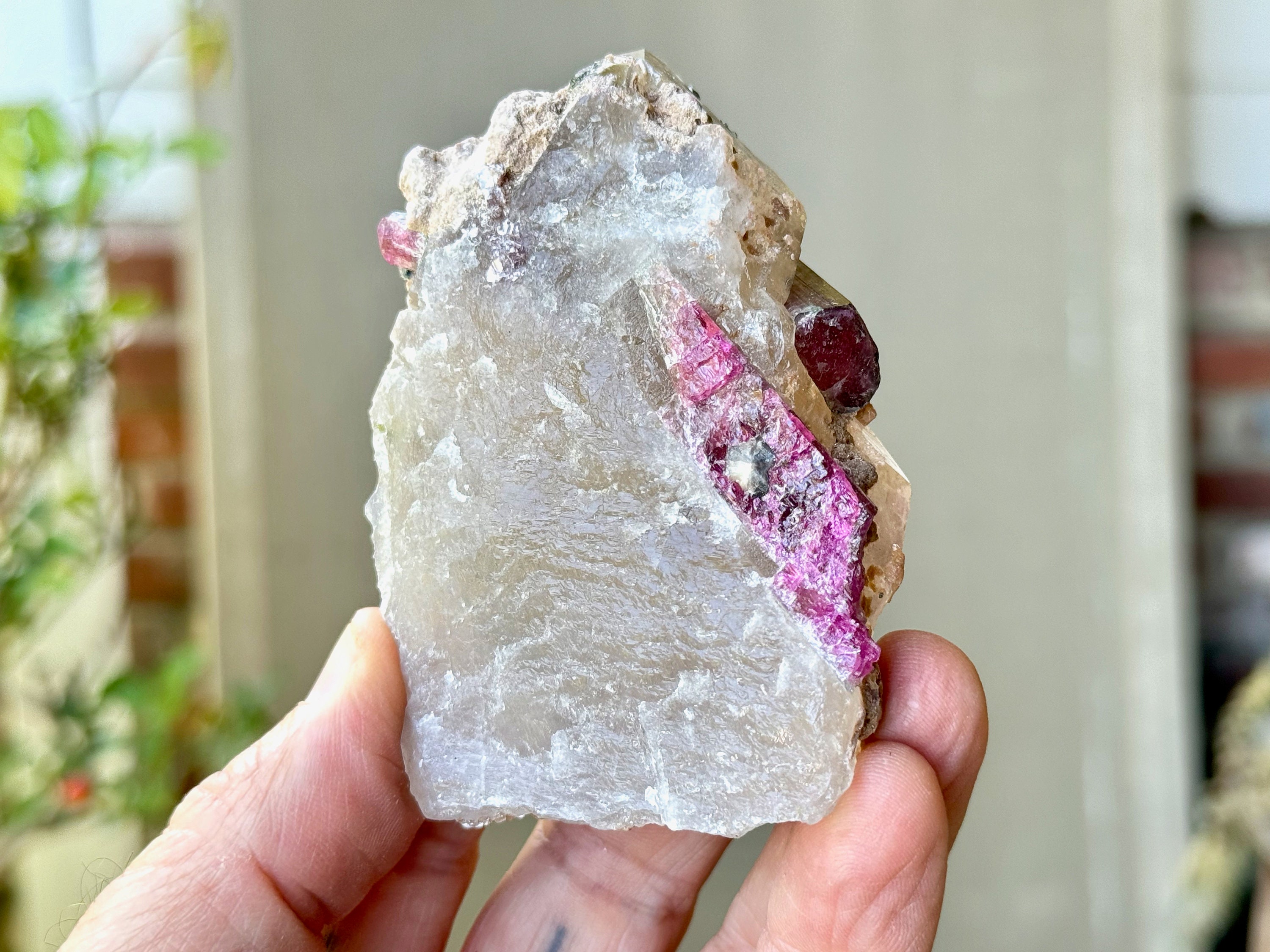 Quartz with Bicolor Pink and Teal Blue Green Tourmaline and Pink ...