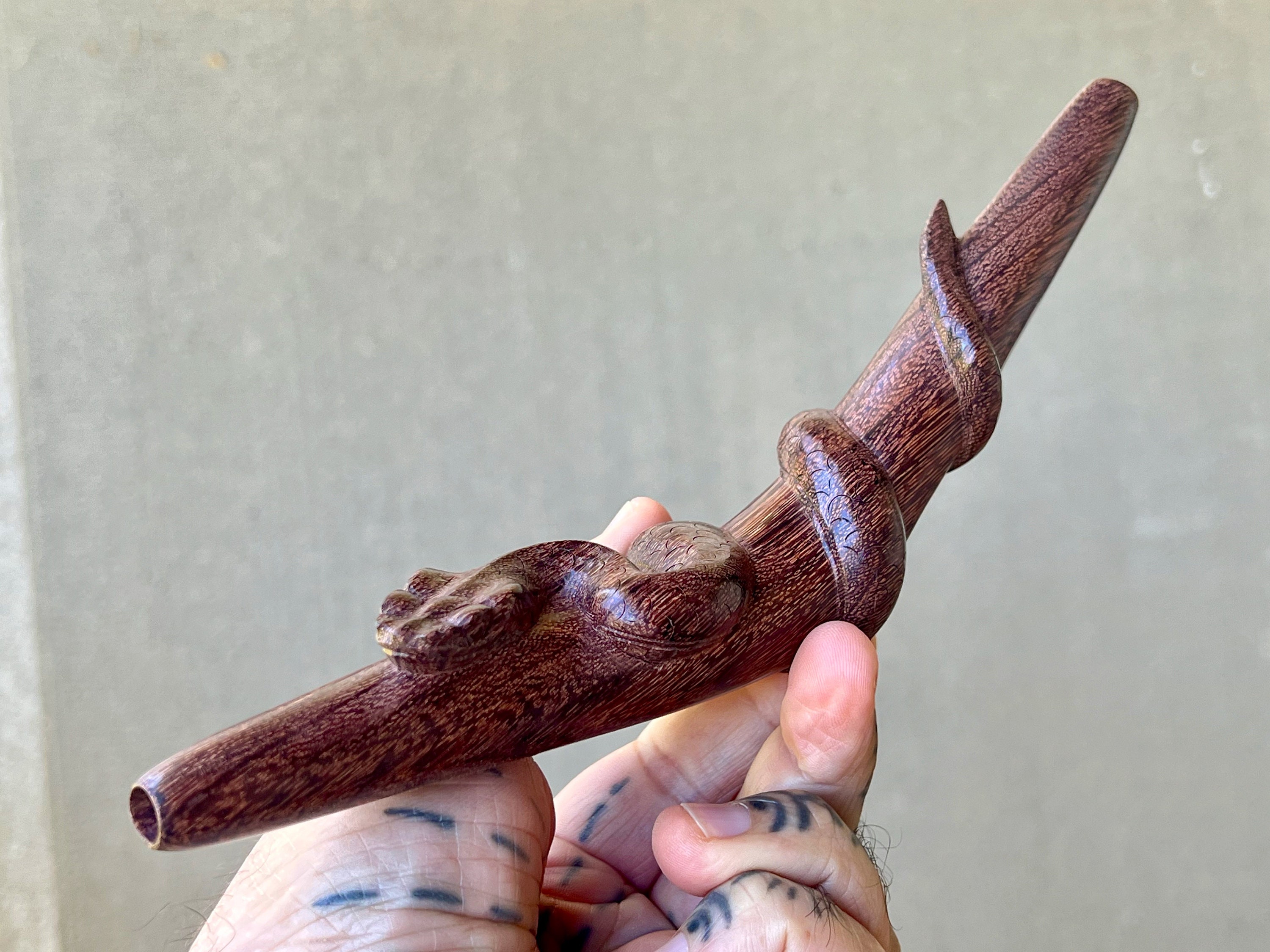 Tepi Pipe with Hand Carved Snake, Traditional Shamanic Applicator Pipe ...