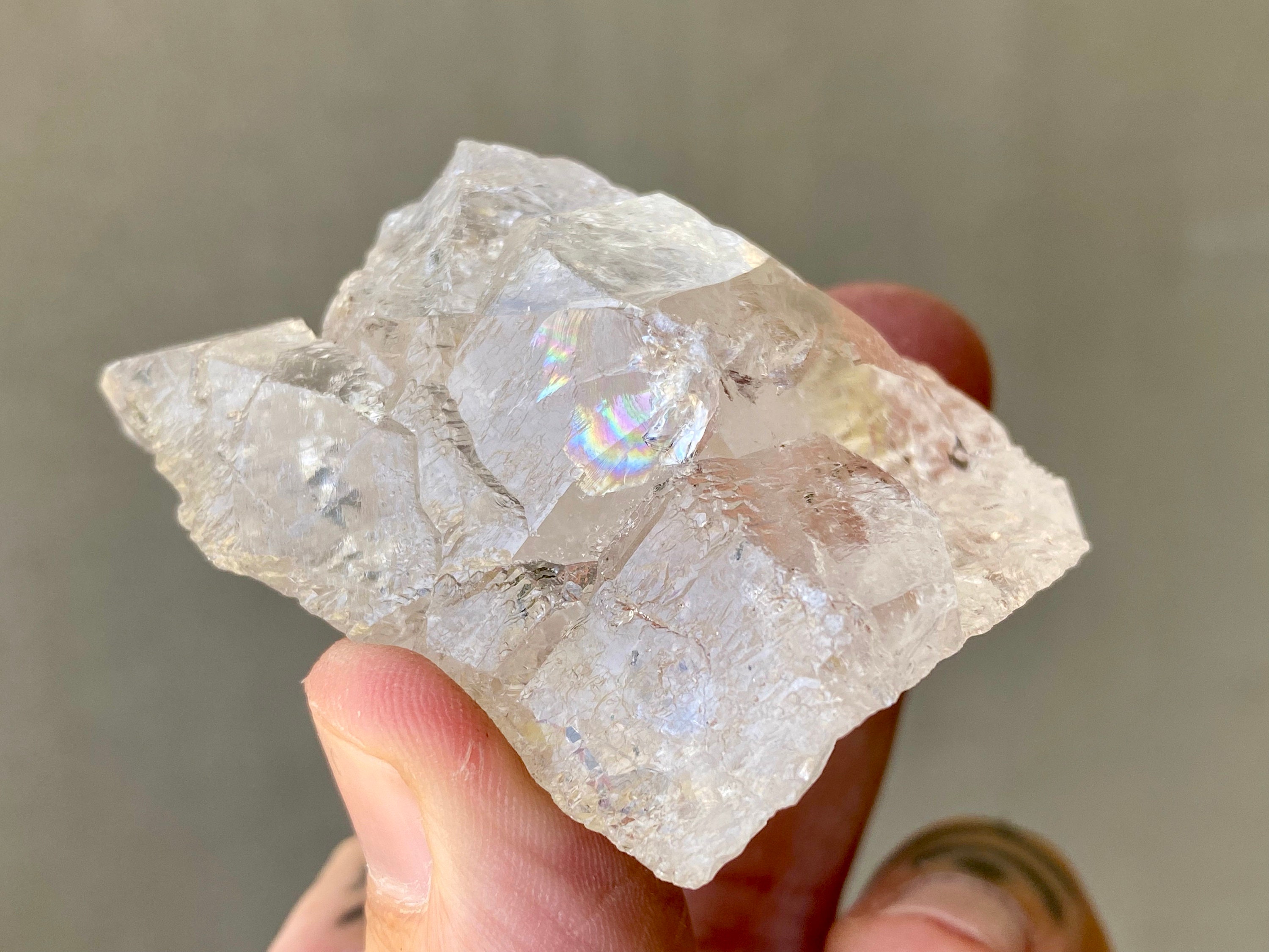 Ice Quartz Crystal with Rainbow, Hydrothermally Etched Dissolution ...