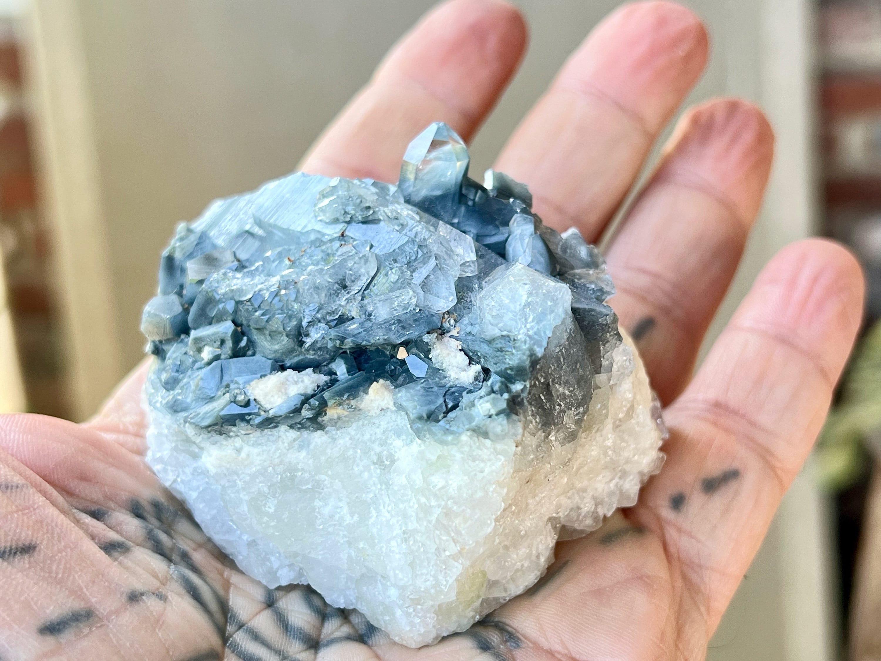 Blue Tara Quartz Cluster with Vibrant Blue Riebeckite Inclusions, New ...