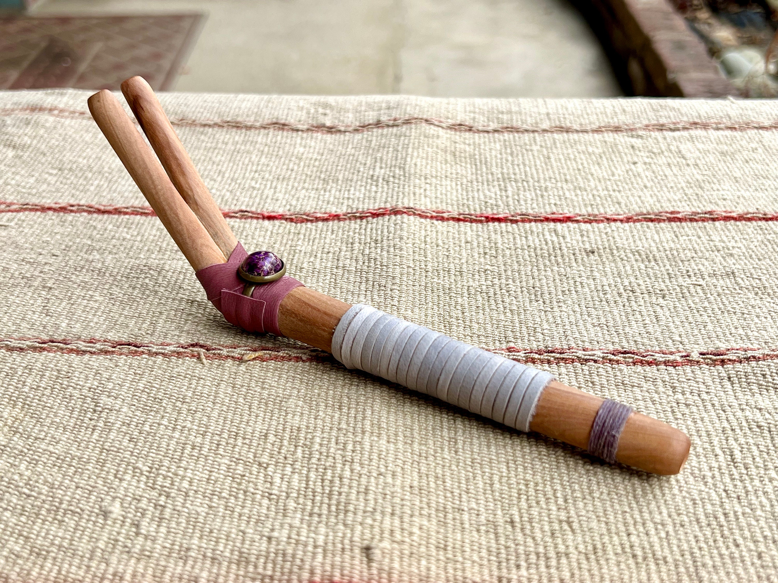 Double Tepi (kuripe) pipe with Purple Jasper, Solid Wood Tepi, shamanic ...