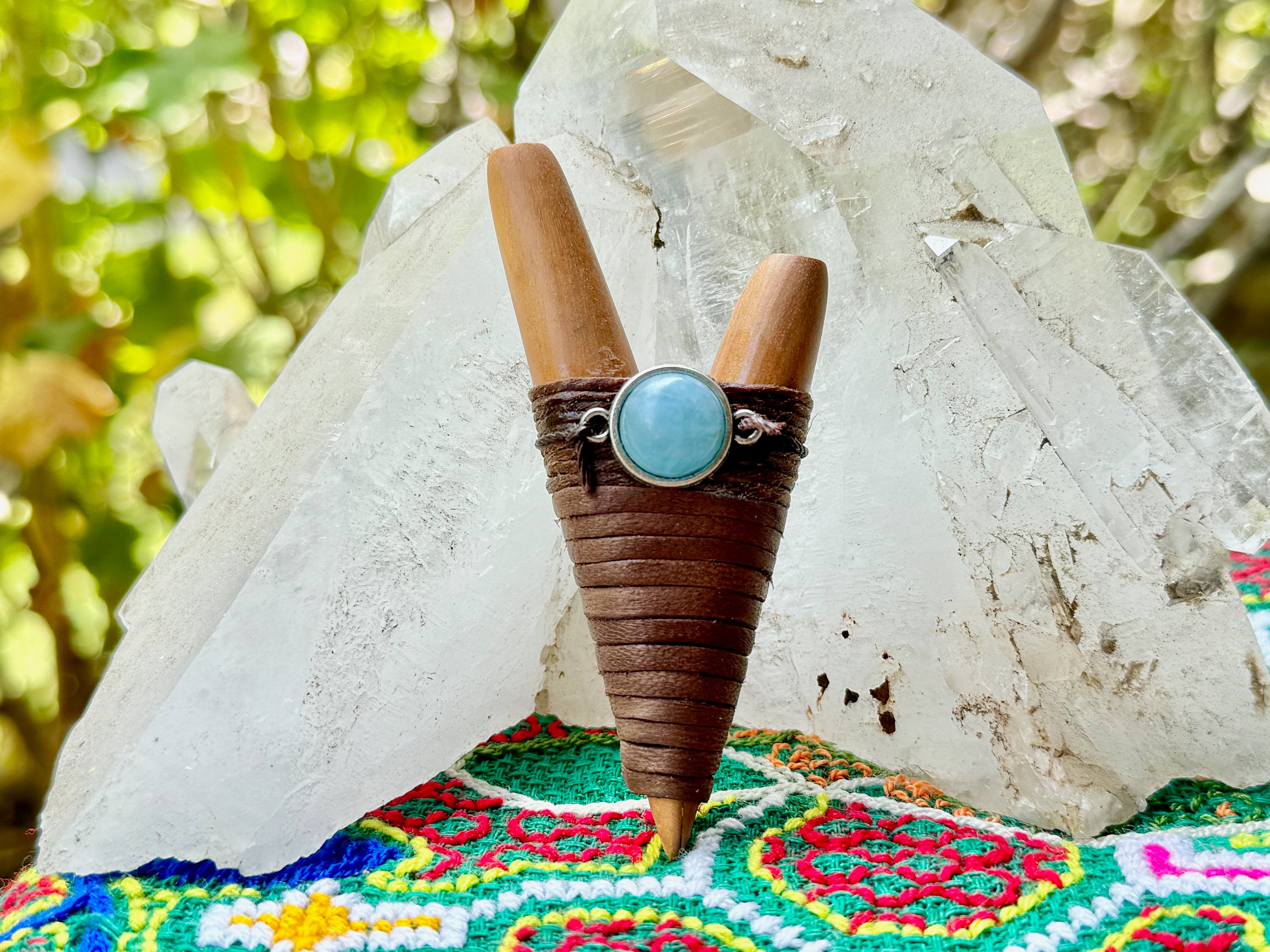 Kuripe, Natural Wood Kuripe with Beautiful, Pale Blue Aquamarine ...