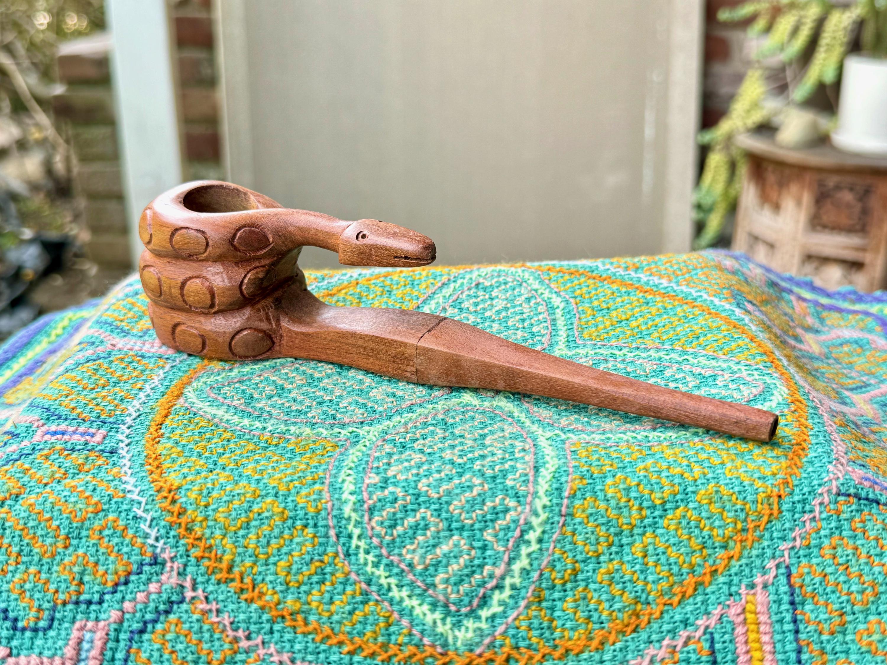 Snake Totem Mapacho Pipe by Peruvian Artist Juan Civis, Solid Wood ...