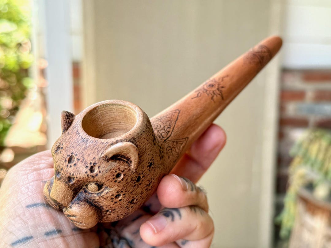 Jaguar Pipe, Traditional Wooden Tobacco Pipe for Shamanic Ceremony ...