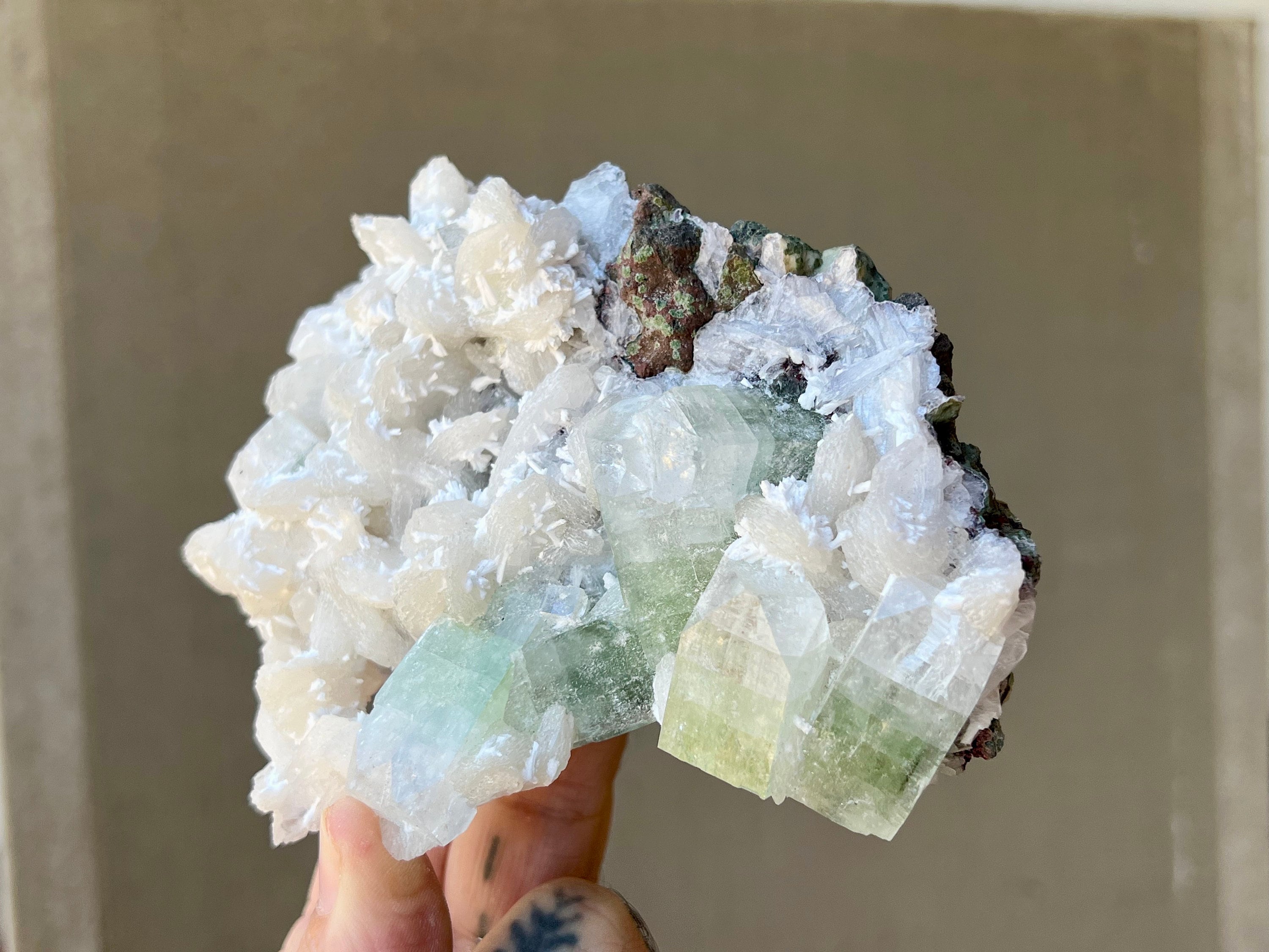 Green Apophyllite Quartz with Stillbite and Celadonite, Rarest Apophyllite Color, New Find ...