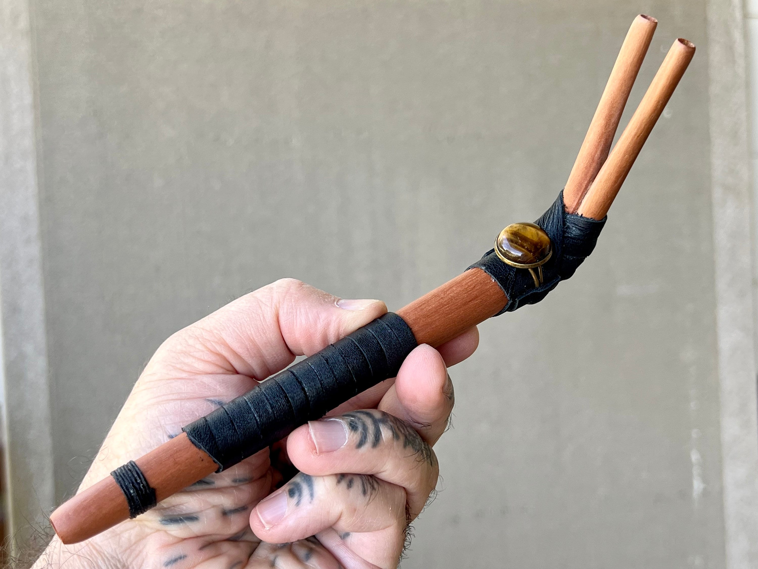 Double Tepi (kuripe) pipe with Tiger's Eye, Solid Wood Tepi, shamanic ...