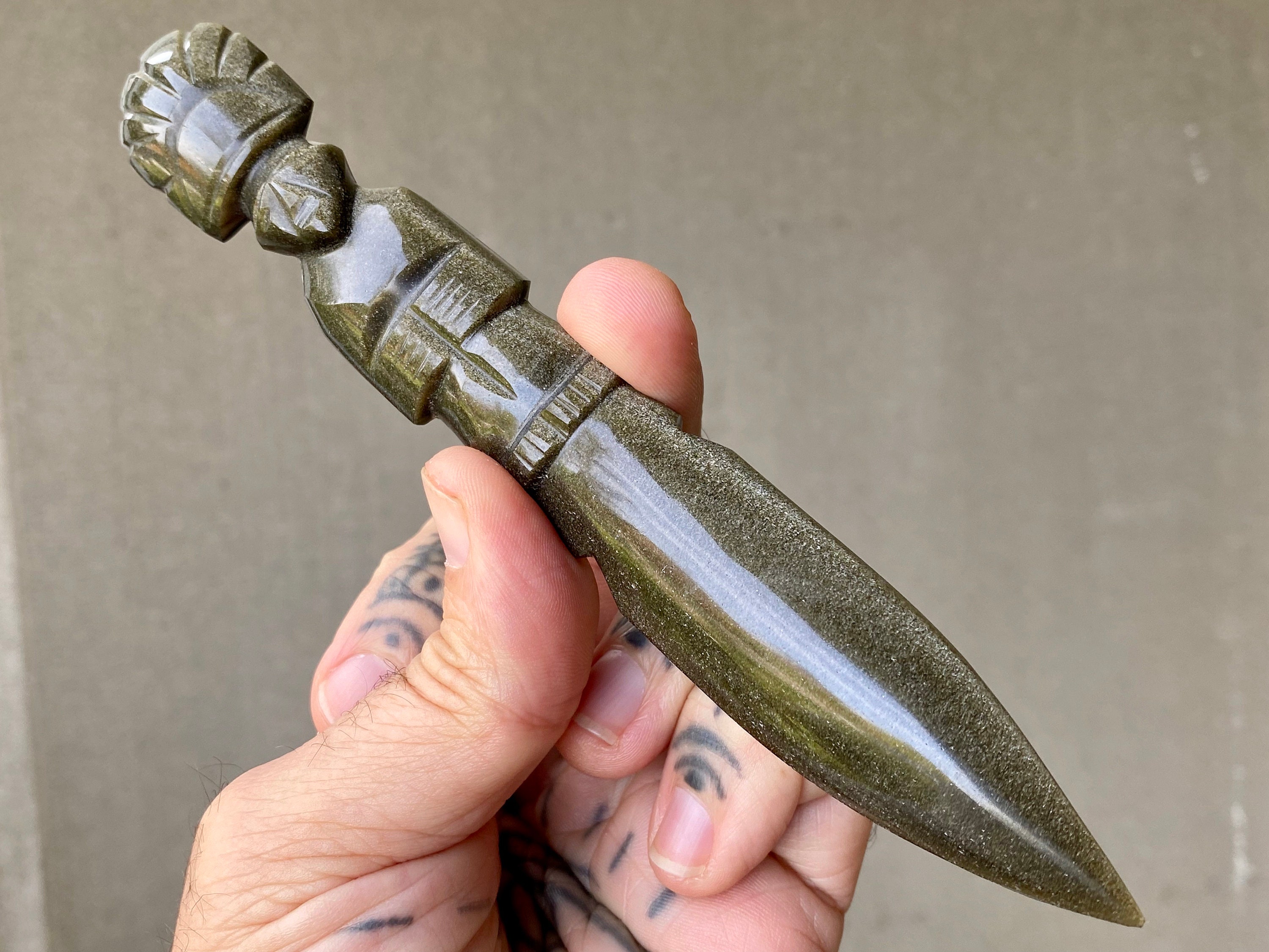 Ceremonial Dagger, Silver Sheen Obsidian Dagger, Hand Carved Shamanic ...
