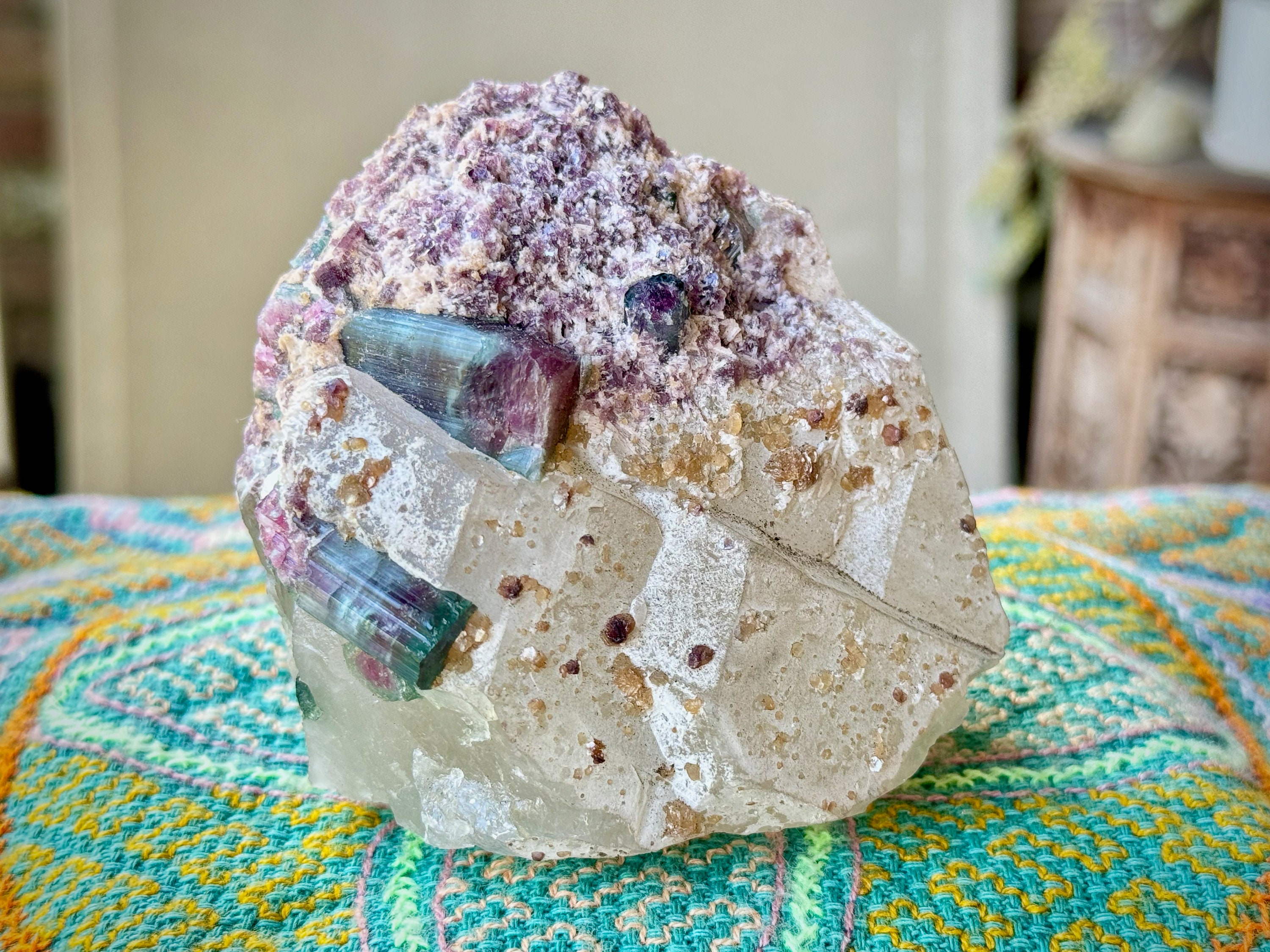 Unicorn Stone Quartz with Bicolor Pink & Teal Blue Tourmaline and ...