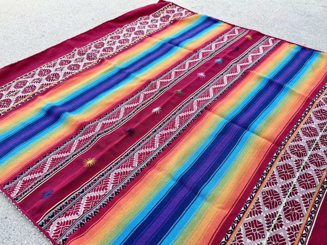 Andean Manta Cloth With Rainbow Colors From Chawaytiri, Peru, 39" X 39 ...