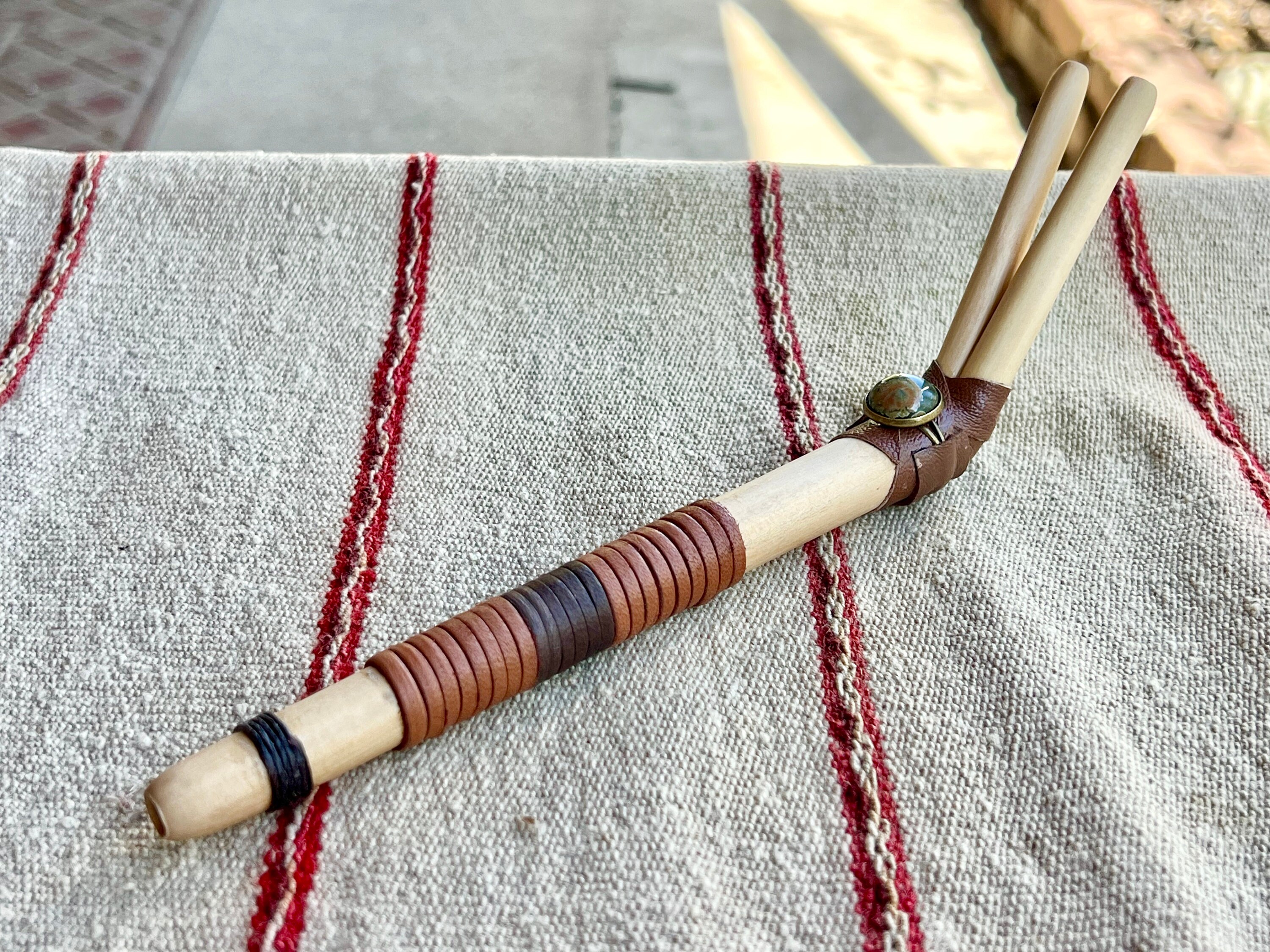 Double Tepi (kuripe) pipe with Rainforest Jasper, Wood Tepi for Hapay ...