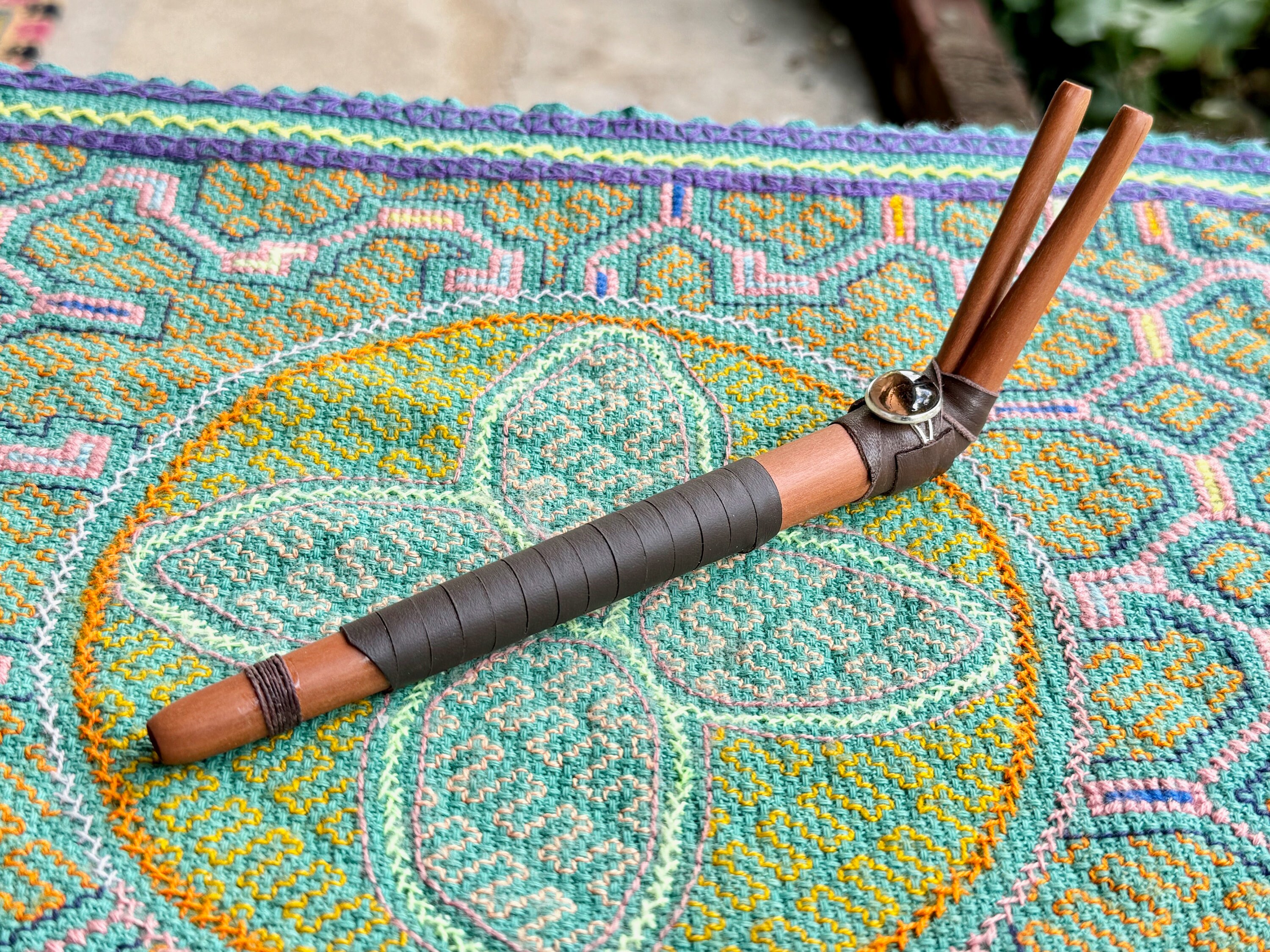 Double Tepi Pipe with Smoky Quartz, Handcrafted from Natural Sawo Wood ...