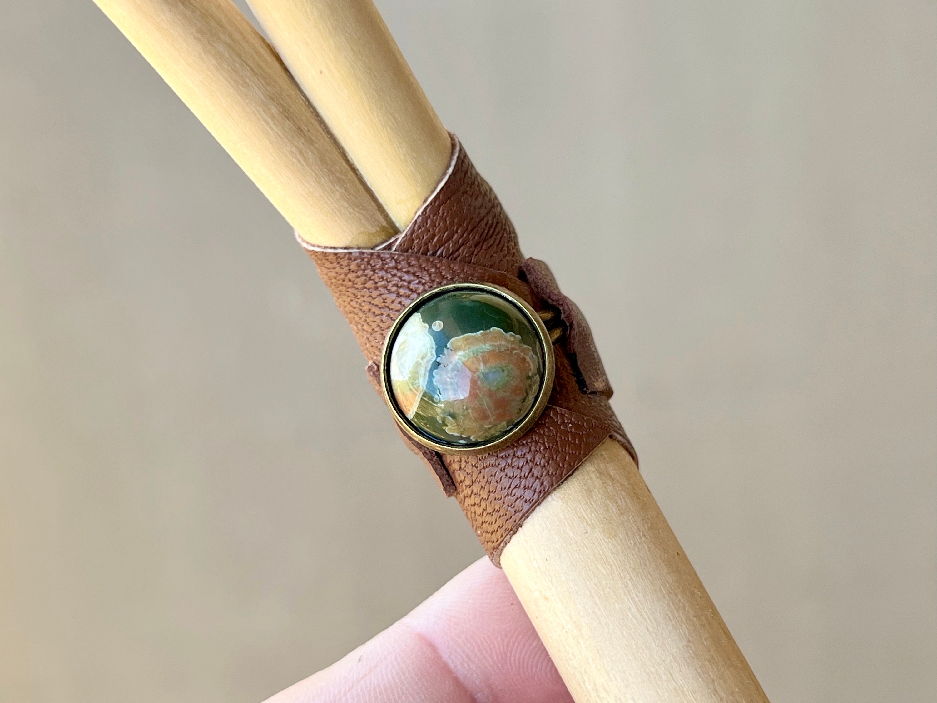 Double Tepi (kuripe) pipe with Rainforest Jasper, Wood Tepi for Hapay ...