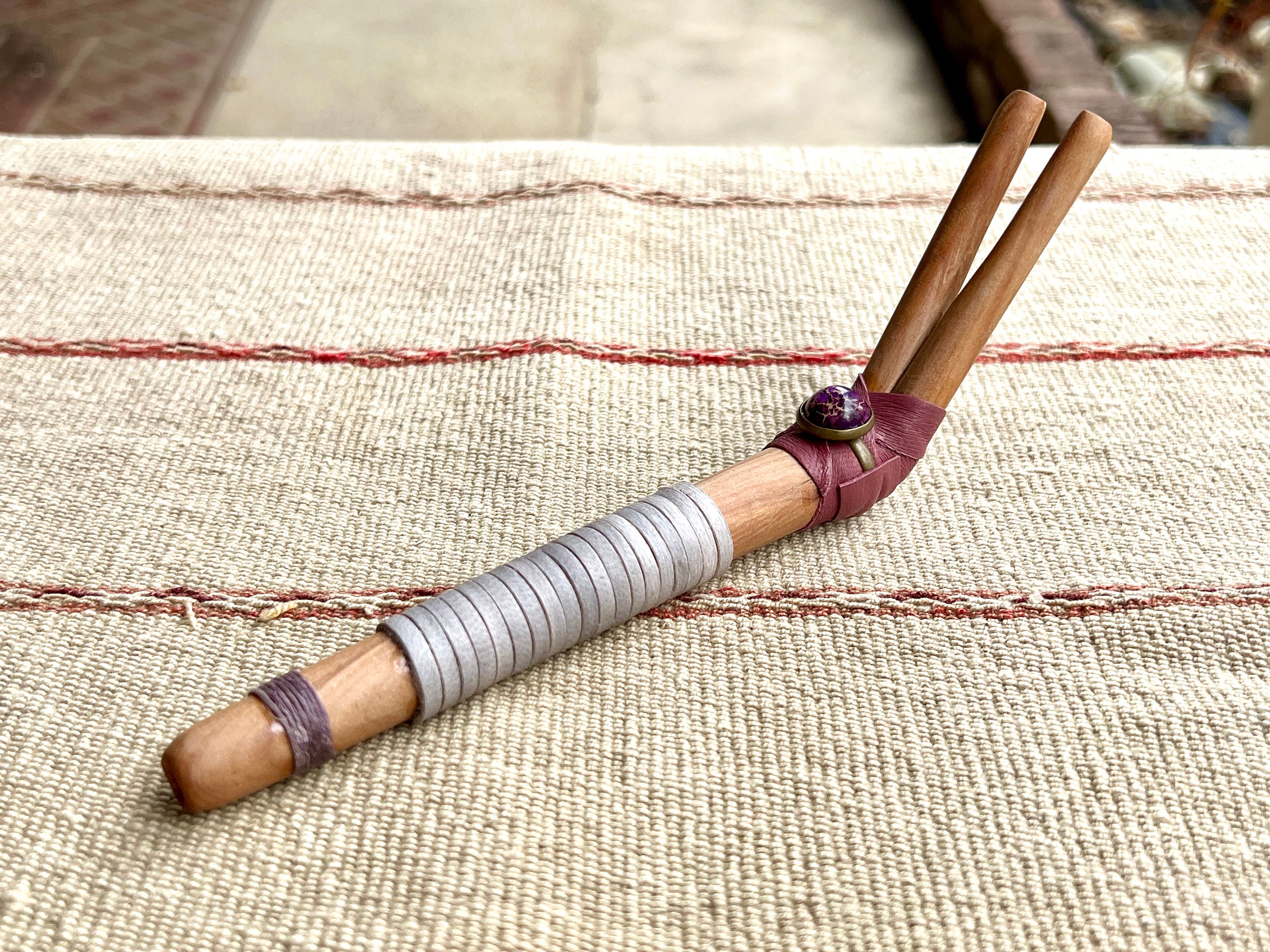 Double Tepi (kuripe) pipe with Purple Jasper, Solid Wood Tepi, shamanic ...