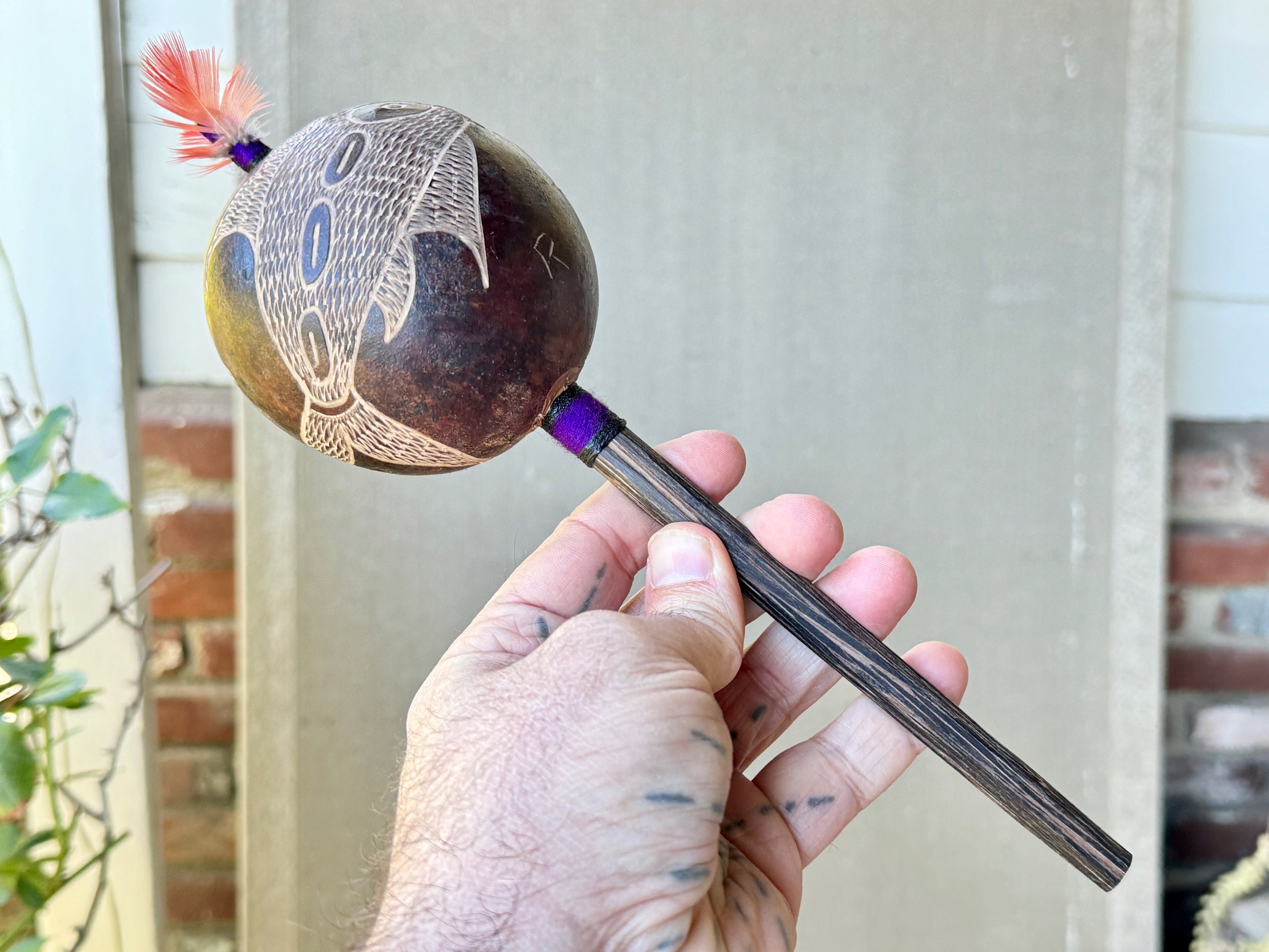 Shaman Rattle with Condor, Dolphin, Jaguar, Hummingbird and Serpent ...